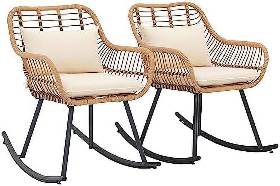 TJUNBOLIFE Patio Wicker Rocking Chairs Set of 2 Outdoor Rattan Rocking ...