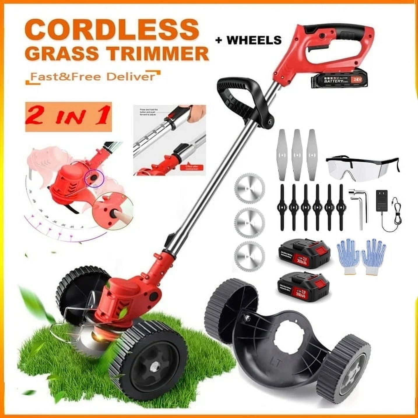 TJWLP Lightweight Cordless Weed Eater, 21V Battery Lawn Edger Cutter ...