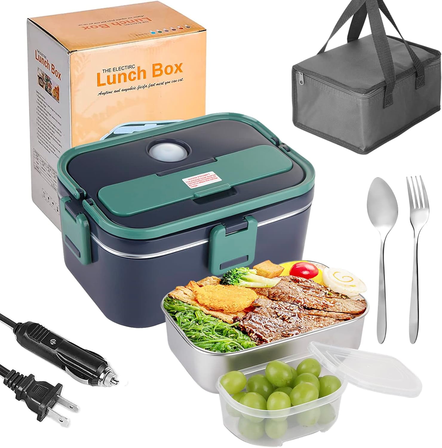 TJWLP Electric Lunch Box Food Heater, 1.8L Portable 60W Heated Lunch ...