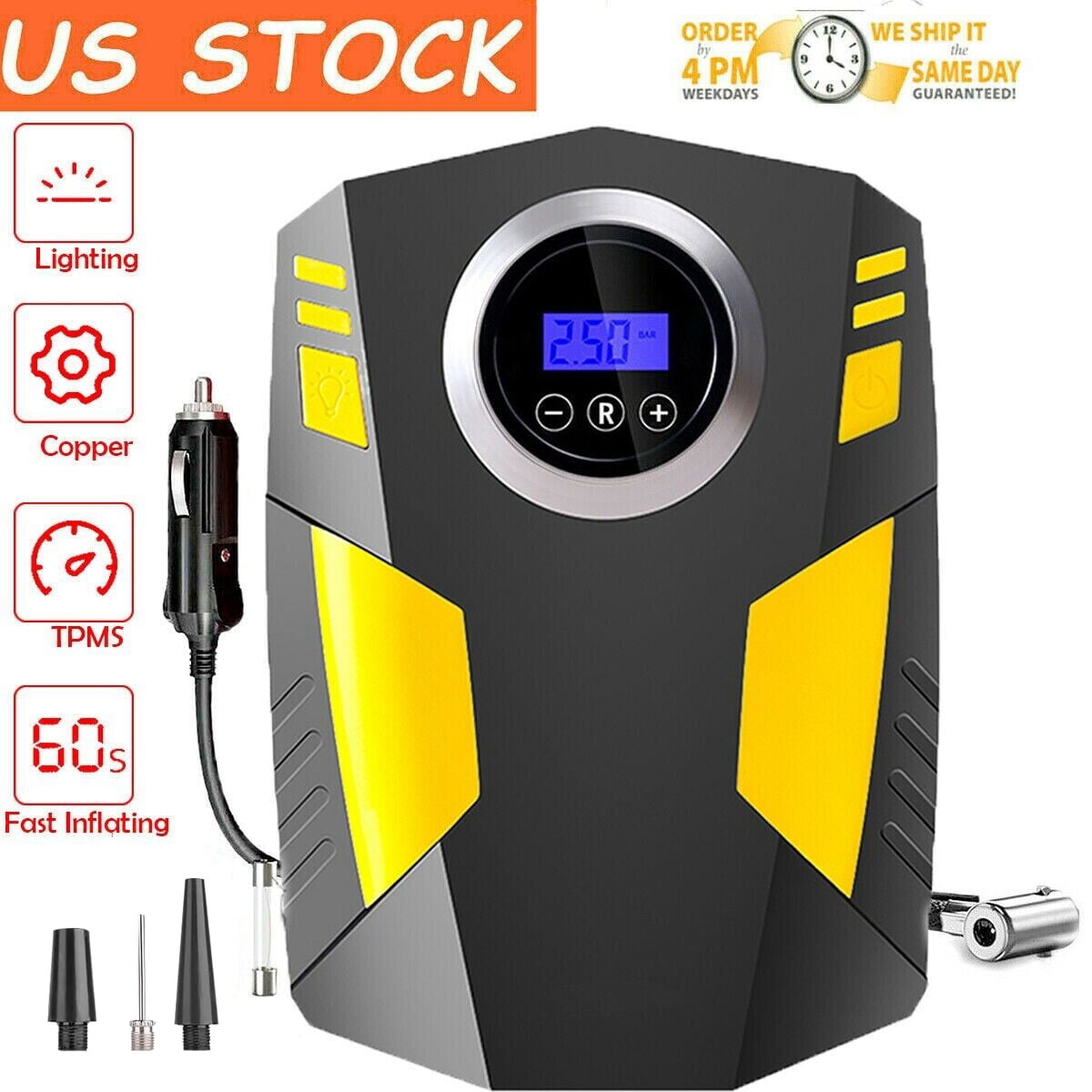 TJWLP Tire Inflator Car Air Pump Compressor Electric Portable Auto 12V ...