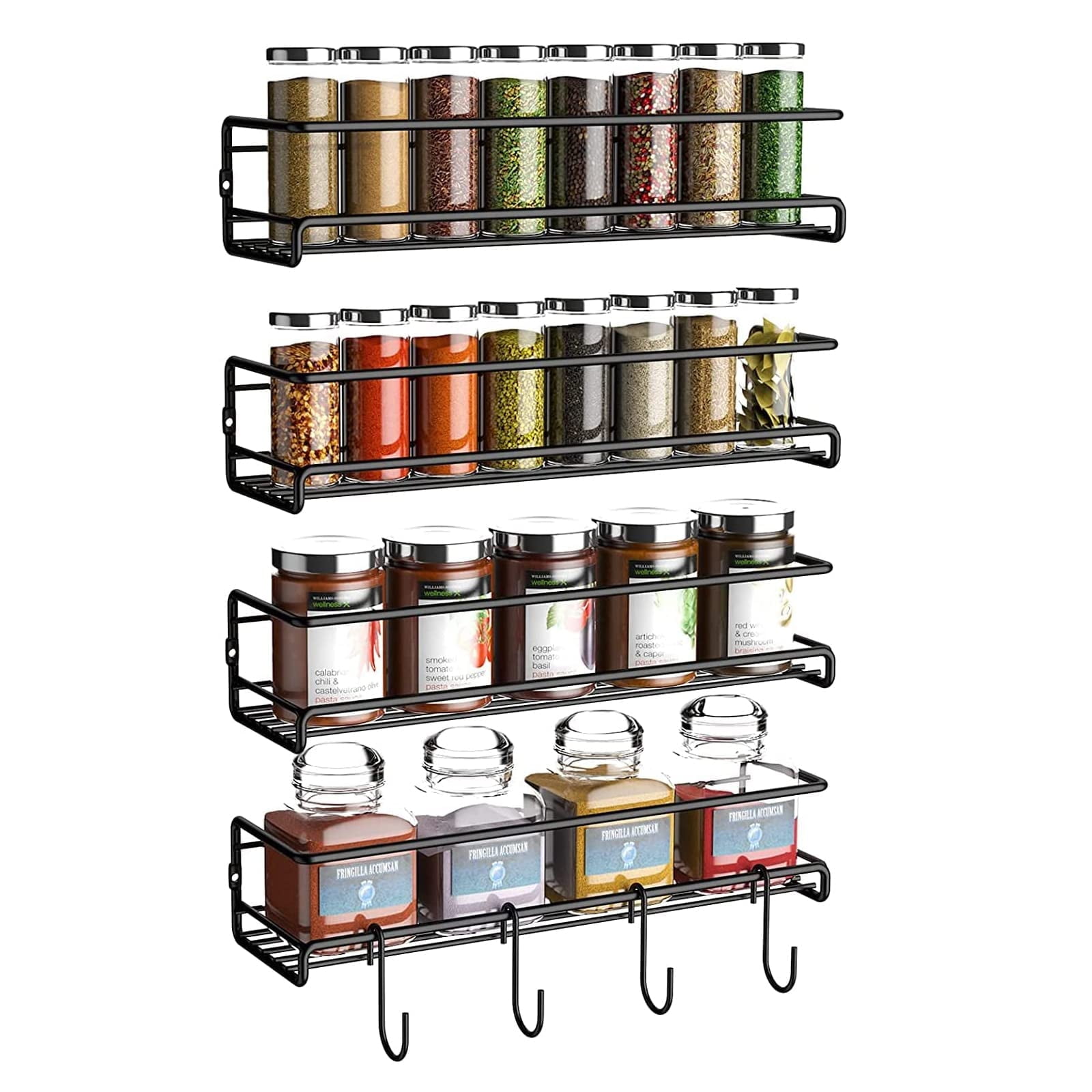 4 Tier Large Spice Rack Organizer for Cabinet or Wall Mount, Kitchen ...