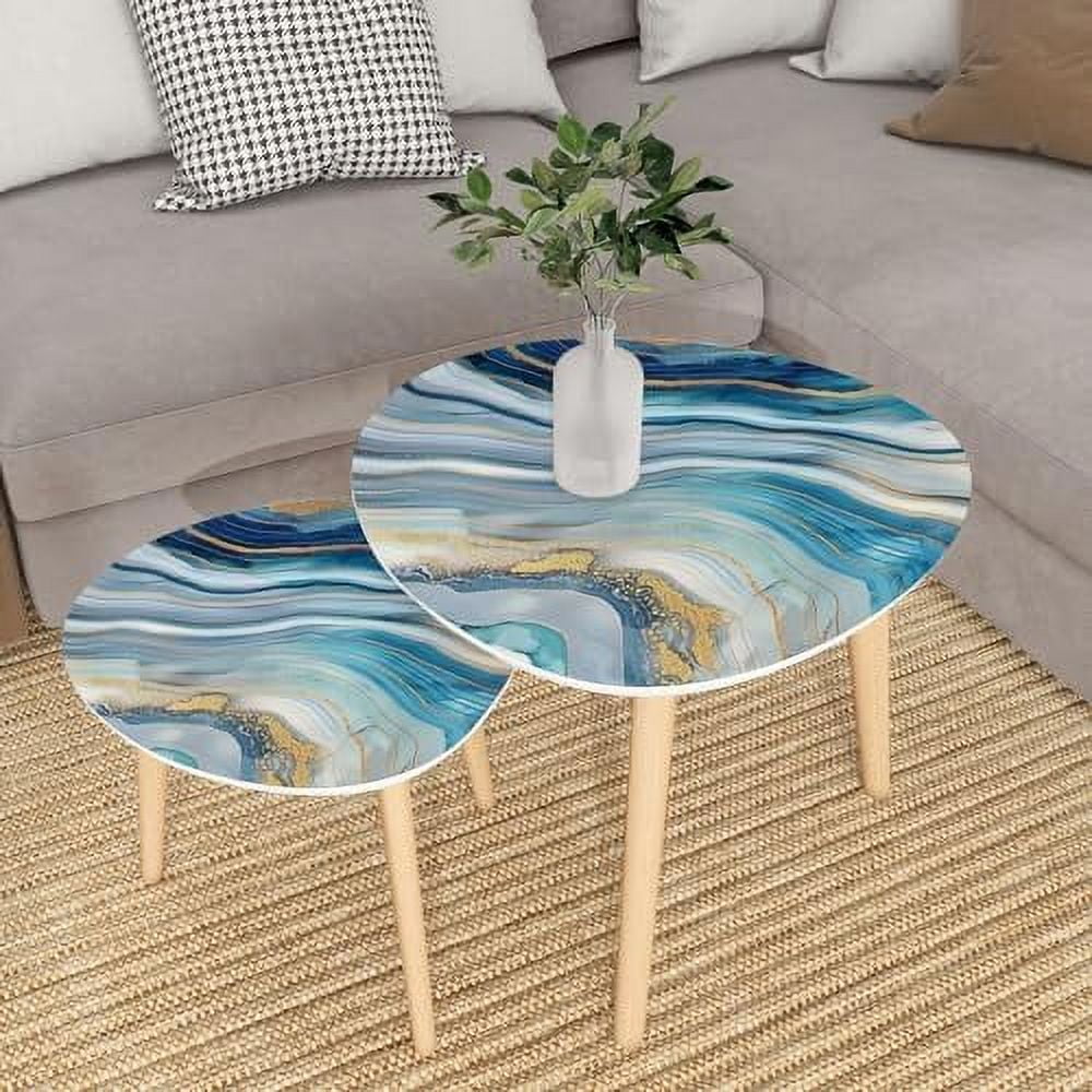 TJXFVNB Small Coffee Nesting Abstract Blue Agate Golden Veins Marble ...