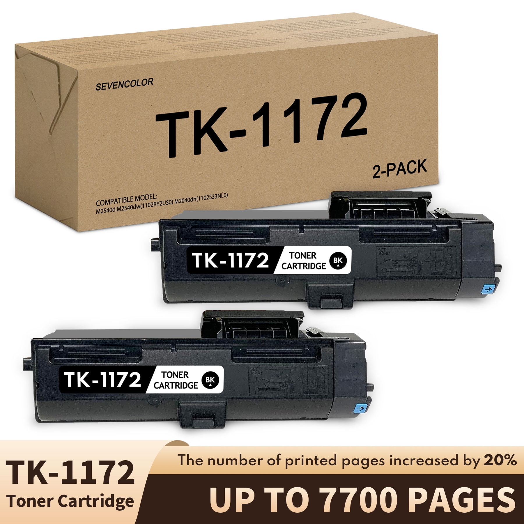 SEVENCOLORS TK-1172 Toner Cartridge, Black, 2 Pack, Replacement for ...