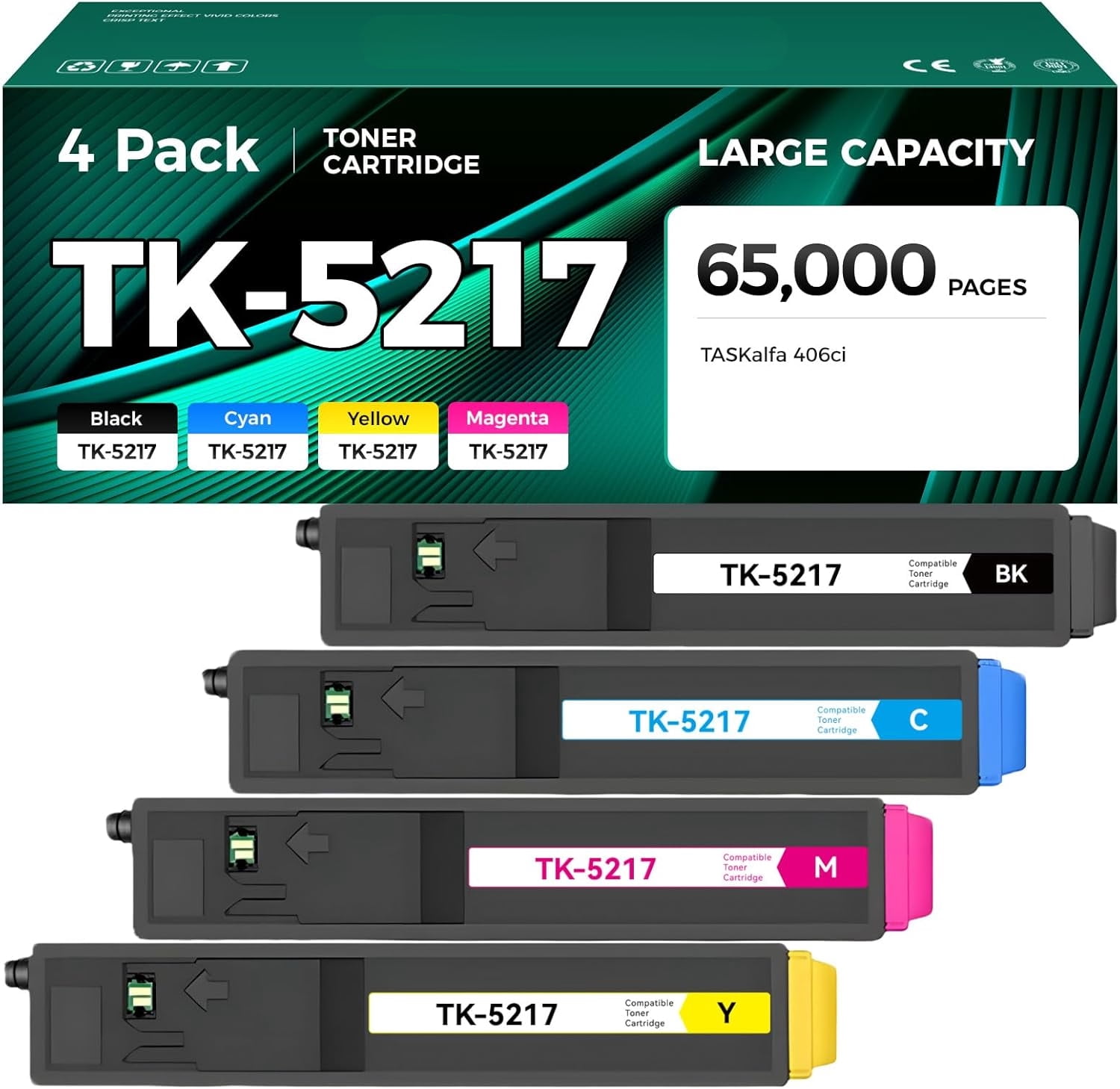 TK-5217 TK5217 Toner Cartridge Set 4-Pack High Yield Replacement for ...