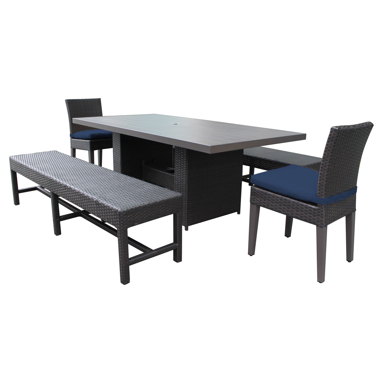 TK Classics Barbados Wicker 5 Piece Patio Dining Set with Benches ...