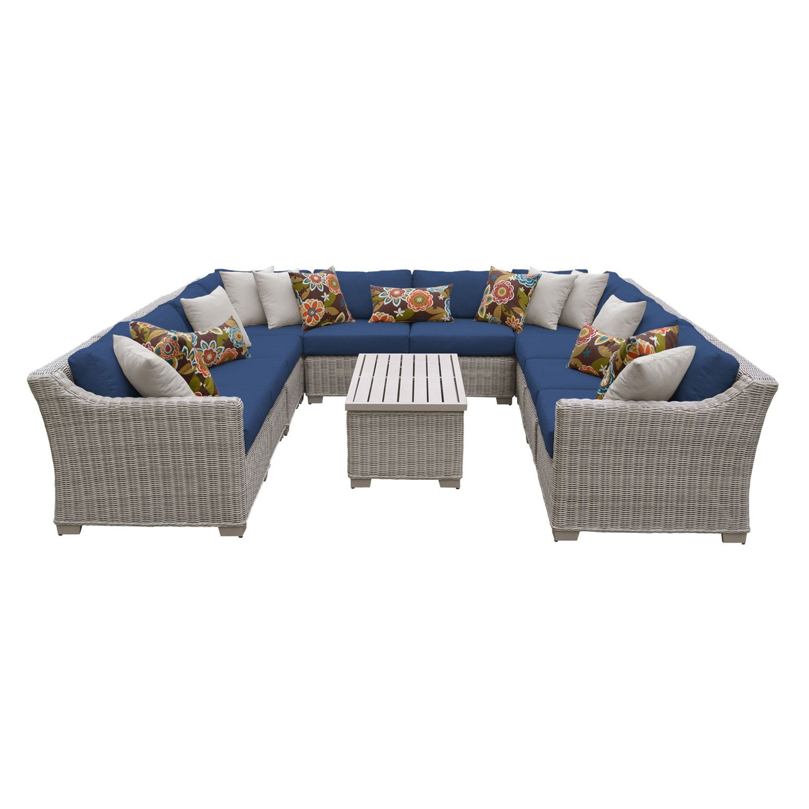 TK Classics COAST-11a-NAVY Coast 11 Piece Outdoor Wicker Patio ...