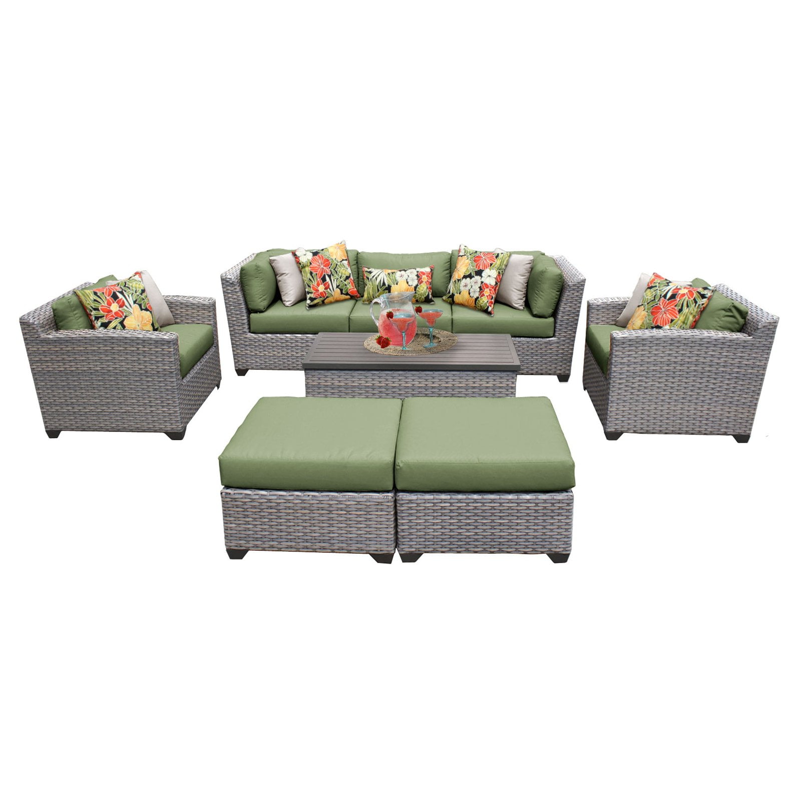 TK Classics Florence Wicker 8 Piece Patio Conversation Set with Ottoman ...