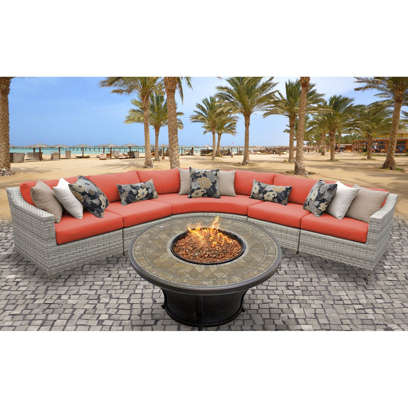 TK Classics Fairmont 06J Wicker 6 Piece Fire Pit Patio Set - Walmart.com