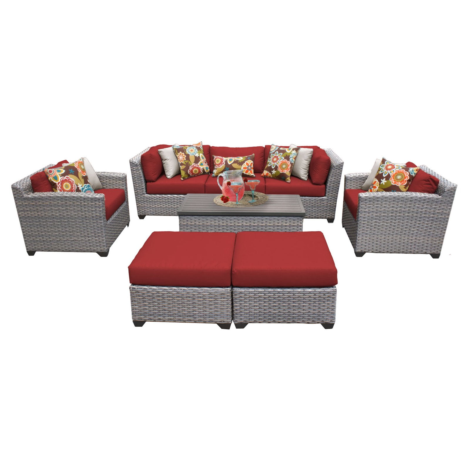TK Classics Florence 8 Piece Outdoor Wicker Patio Furniture Set 08c ...