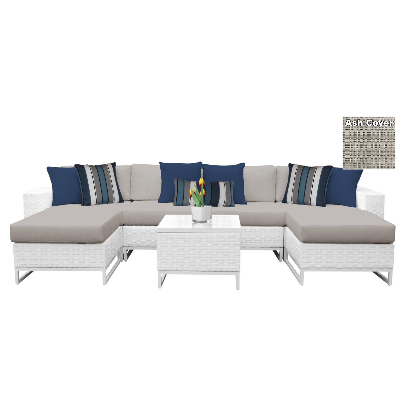 TK Classics Miami Wicker 7 Piece Patio Conversation Set with Ottomans ...