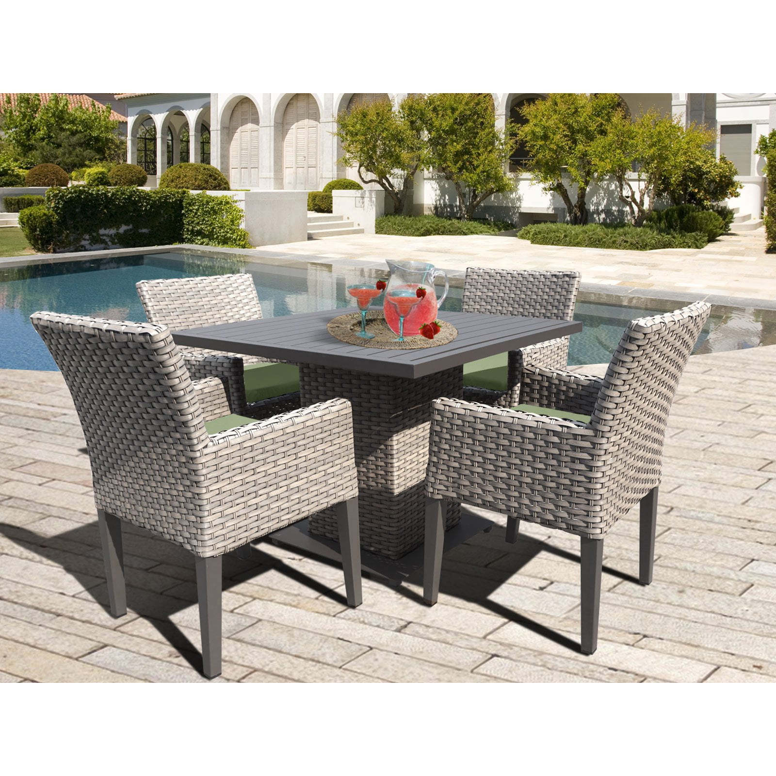 TK Classics Oasis Wicker 5 Piece Outdoor Square Dining Table Set ...