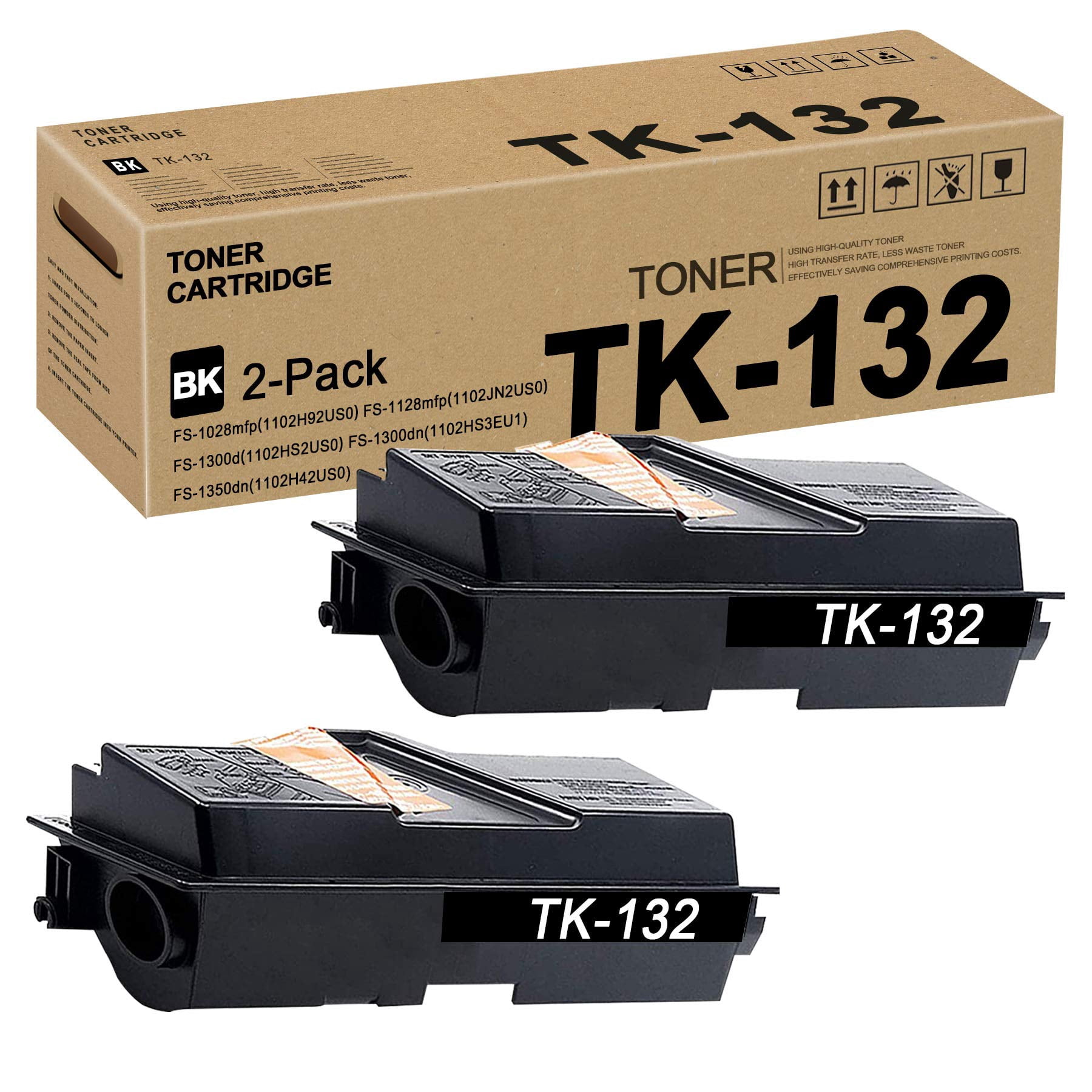 TK132 TK-132 1T02HS0US0 (Black,2 Pack) Toner Cartridge Replacement for ...