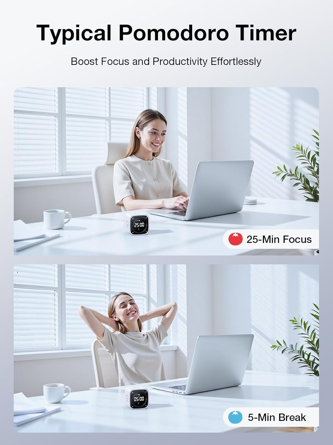 TK3 Pomodoro Timer Cube, Desk Productivity Timer with 5/10/30/60 Min ...