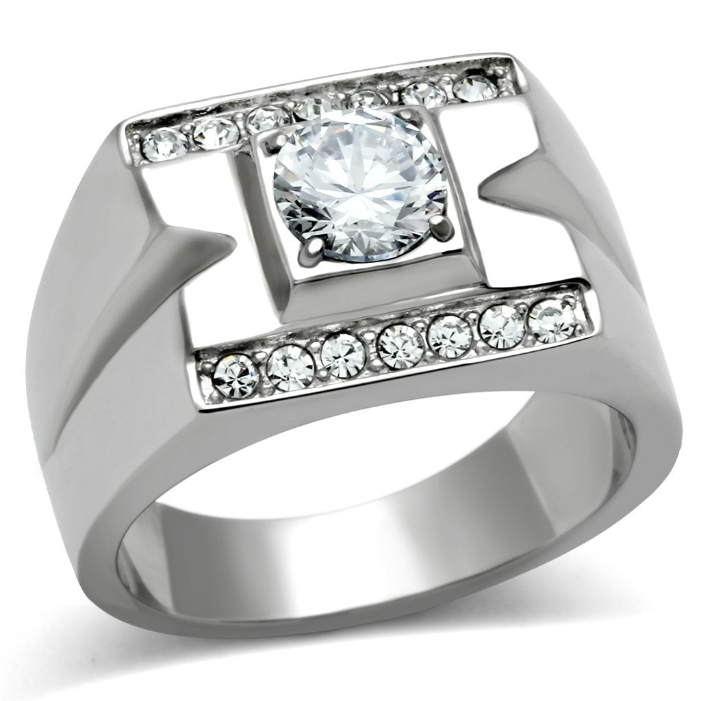 High polished (no plating) Stainless Steel Ring with AAA Grade CZ in ...