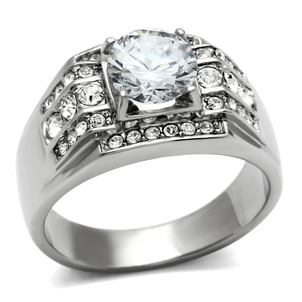 High polished (no plating) Stainless Steel Ring with AAA Grade CZ in ...