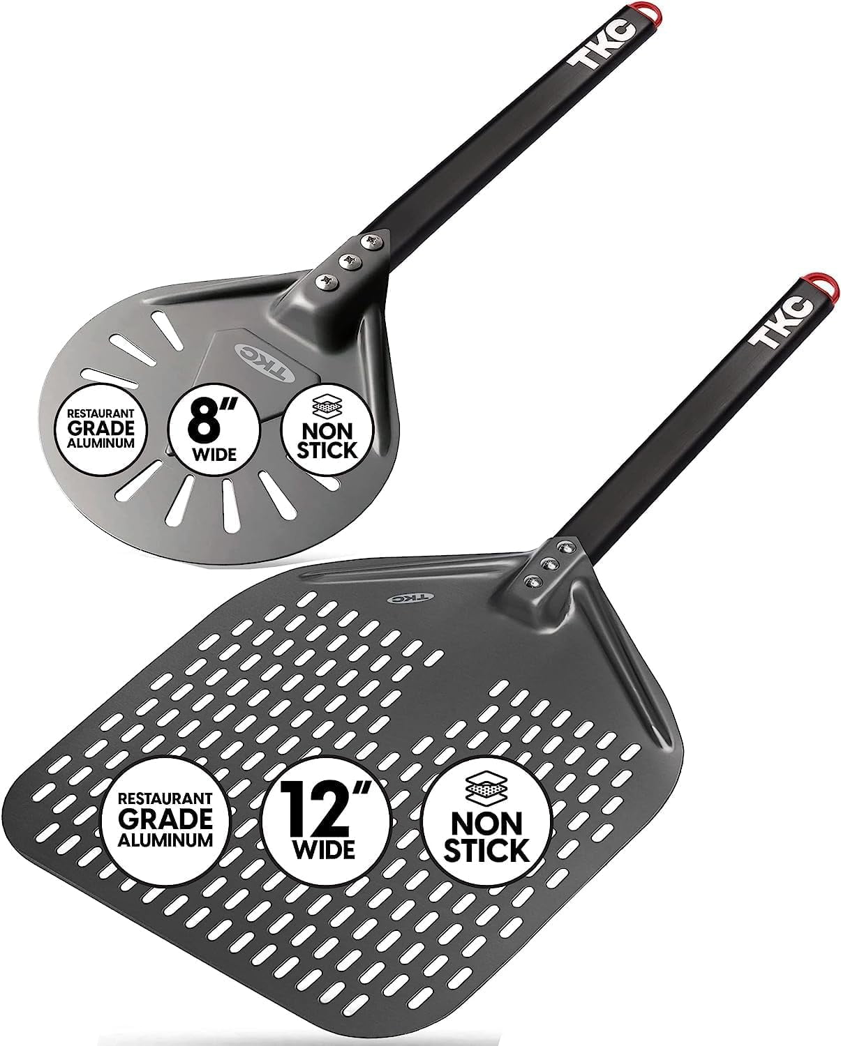 TKC 12", 8" Perforated Pizza Peels - Professional Aluminum Pizza Turning peel - Long Handle ...