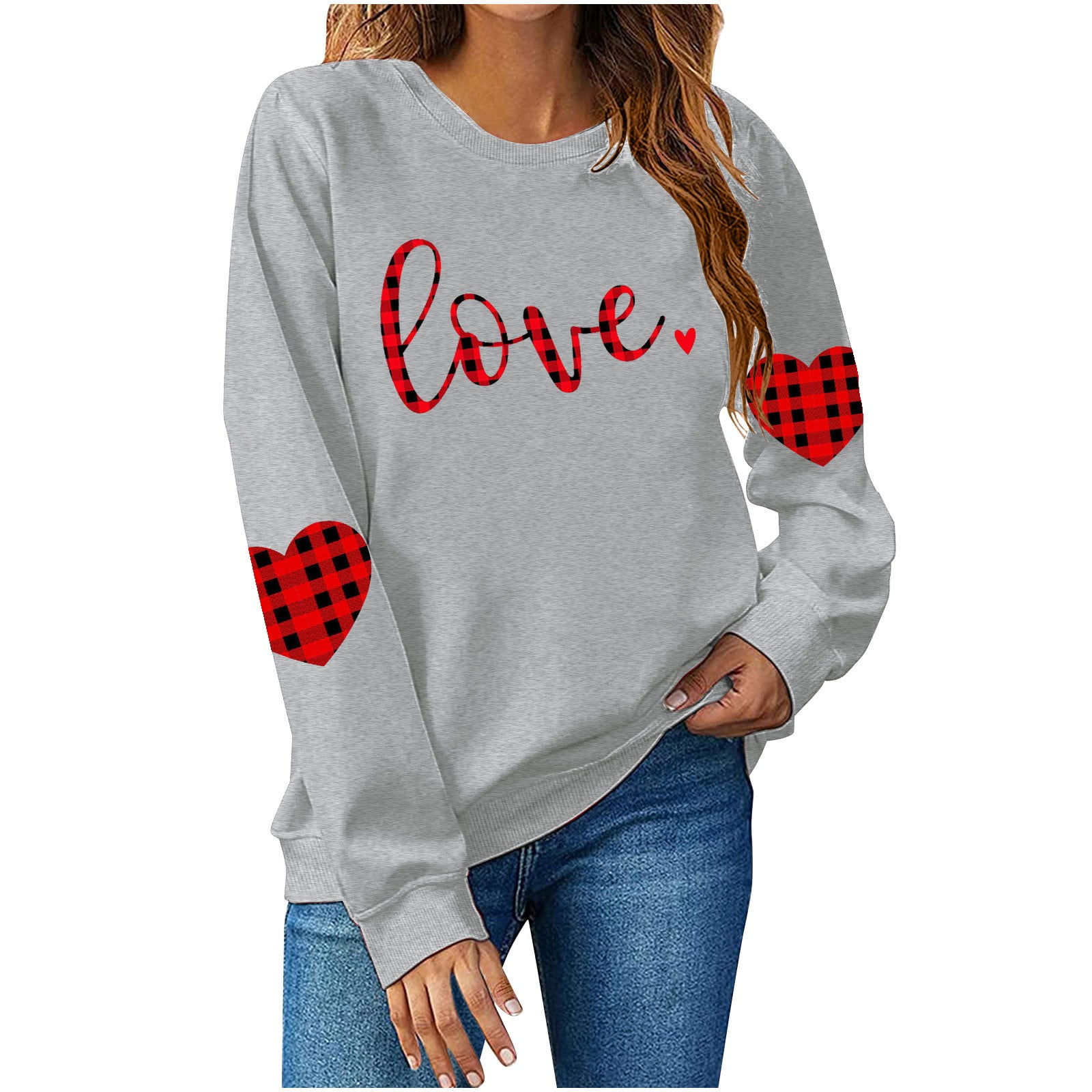 TKLPEHG Long Sleeve Valentines Shirts Women Plaid Heart Print Valentine ...