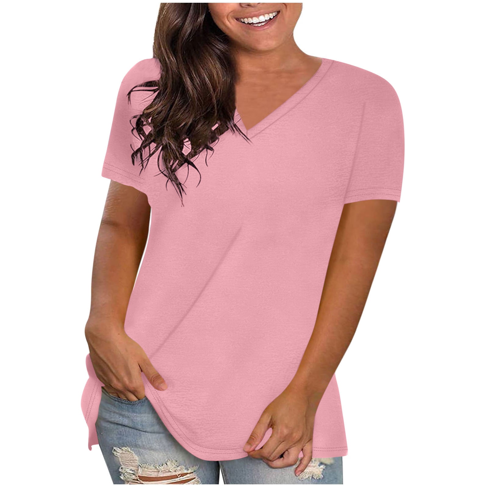 TKLPEHG Plus Size Tops for Women Trendy Casual V Neck Short Sleeve T ...