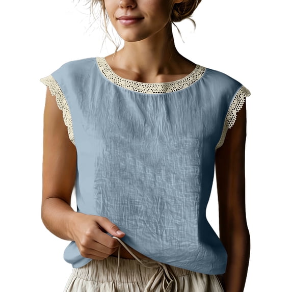 TKLPEHG Sleeveless Tshirts for Women Casual Shirts Summer Solid Color ...