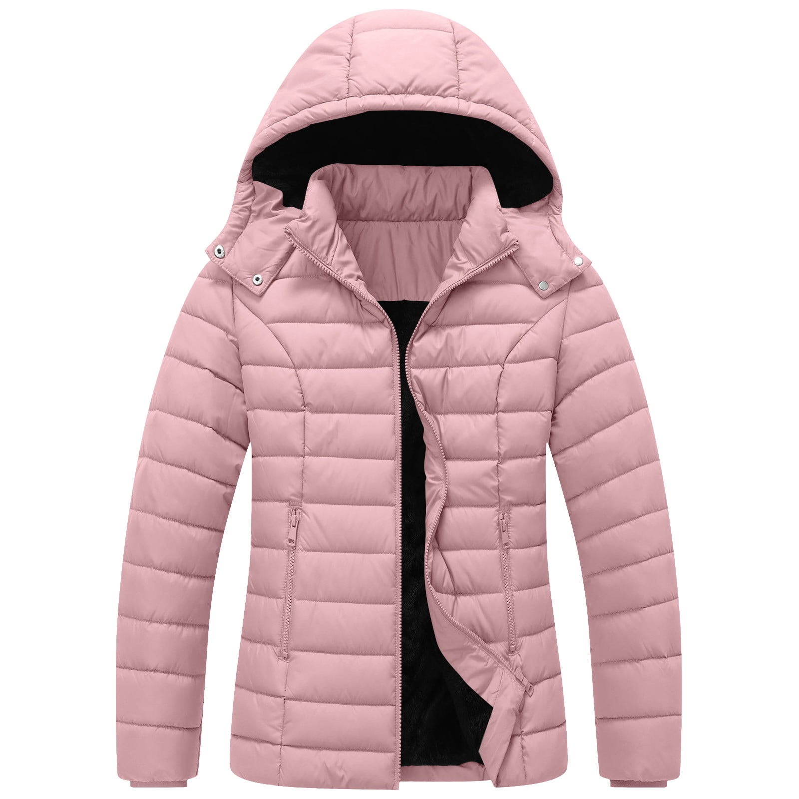 TKLPEHG Women Puffer Jacket Zip Up Hooded Puffer Coat Casual Long ...