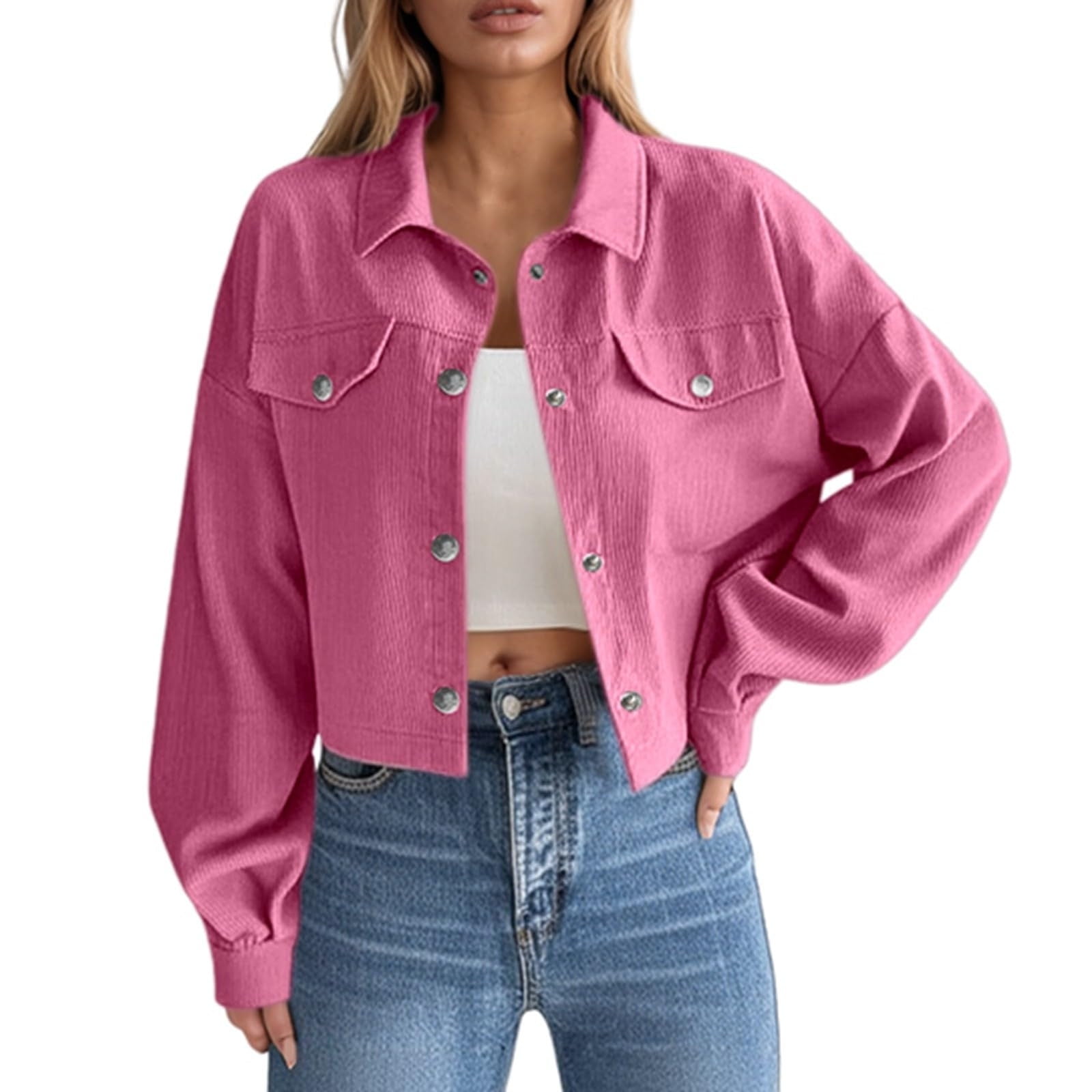 TKLPEHG Women's Cargo Jacket Fall Fashion Cropped Coats Long Sleeve ...