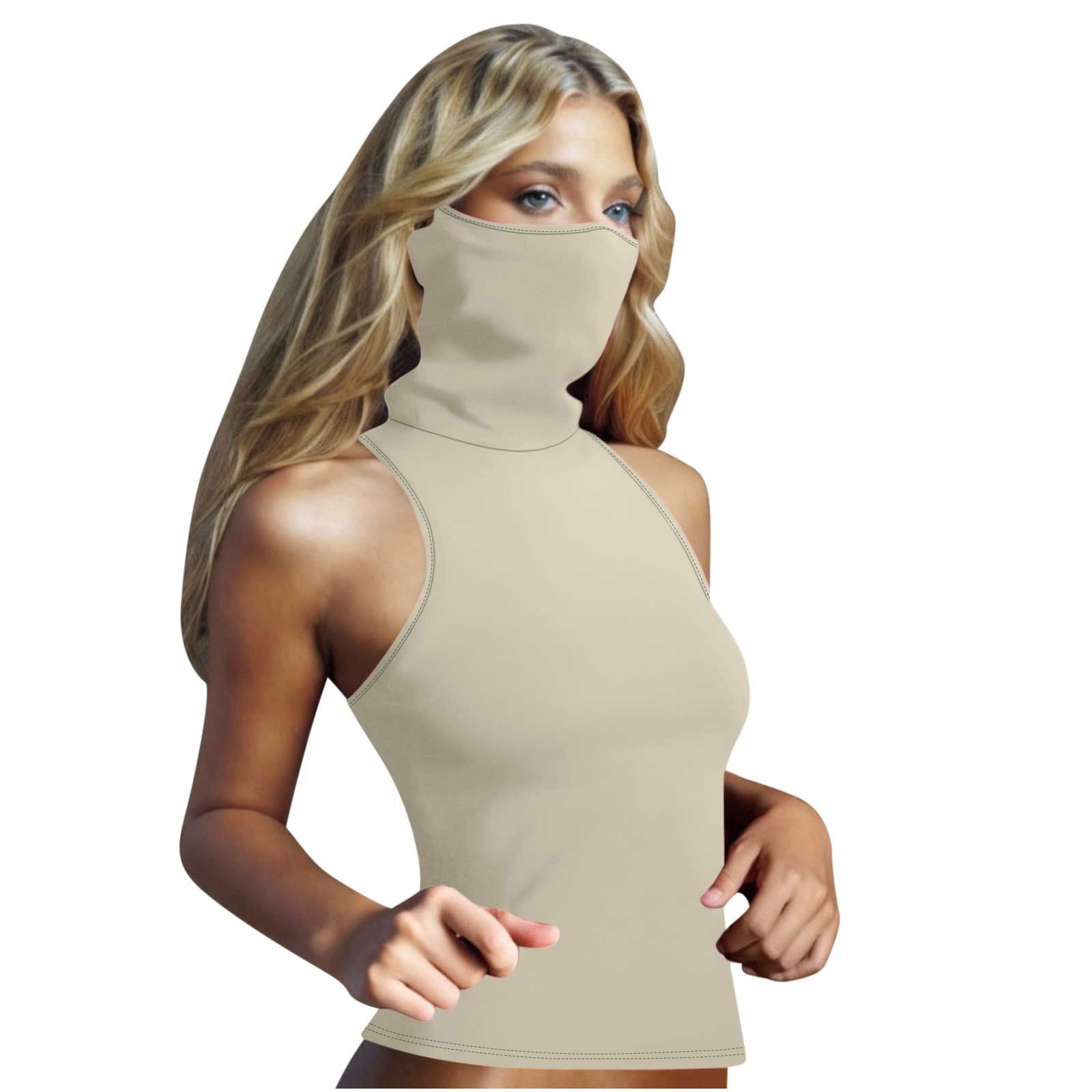 TKLPEHG Women's Sun Protection Mask Tank Tops Summer Casual Sleeveless ...