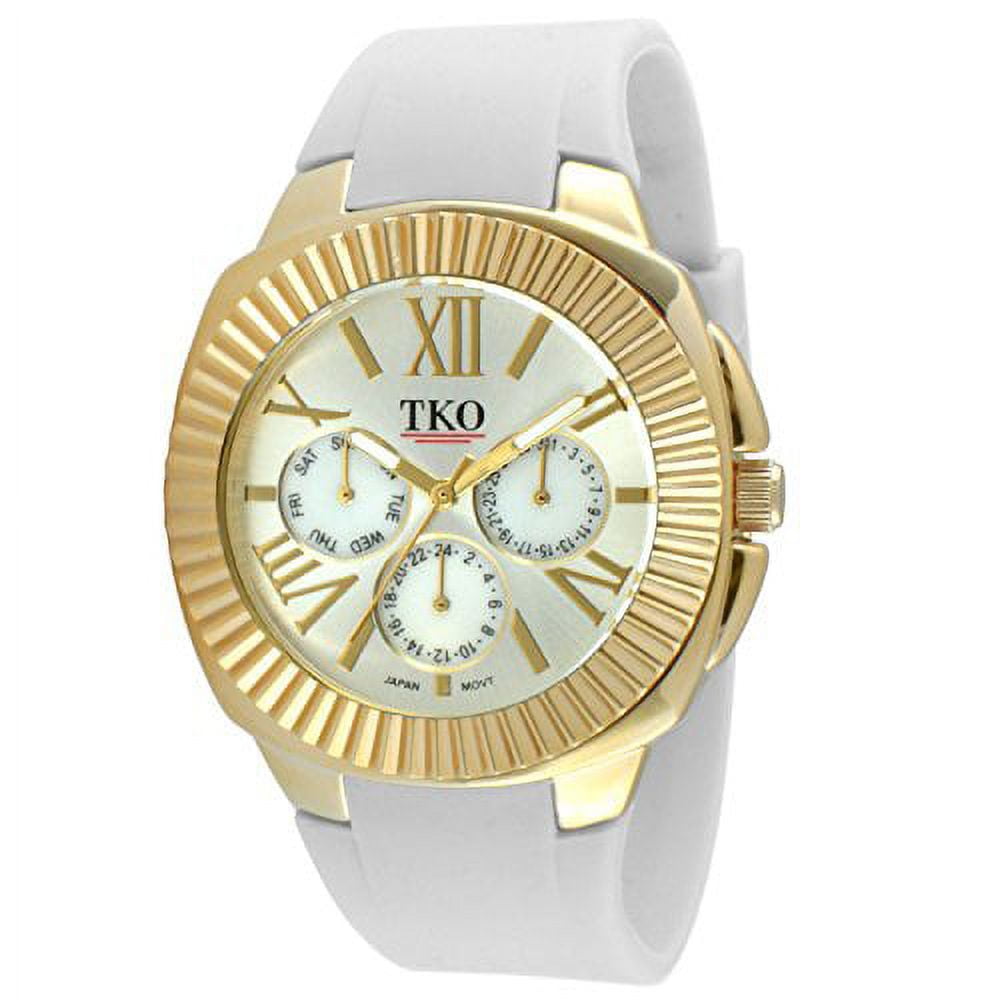 TKO Women's Gold-tone Multi-Function White Rubber Strap Watch - Walmart.com