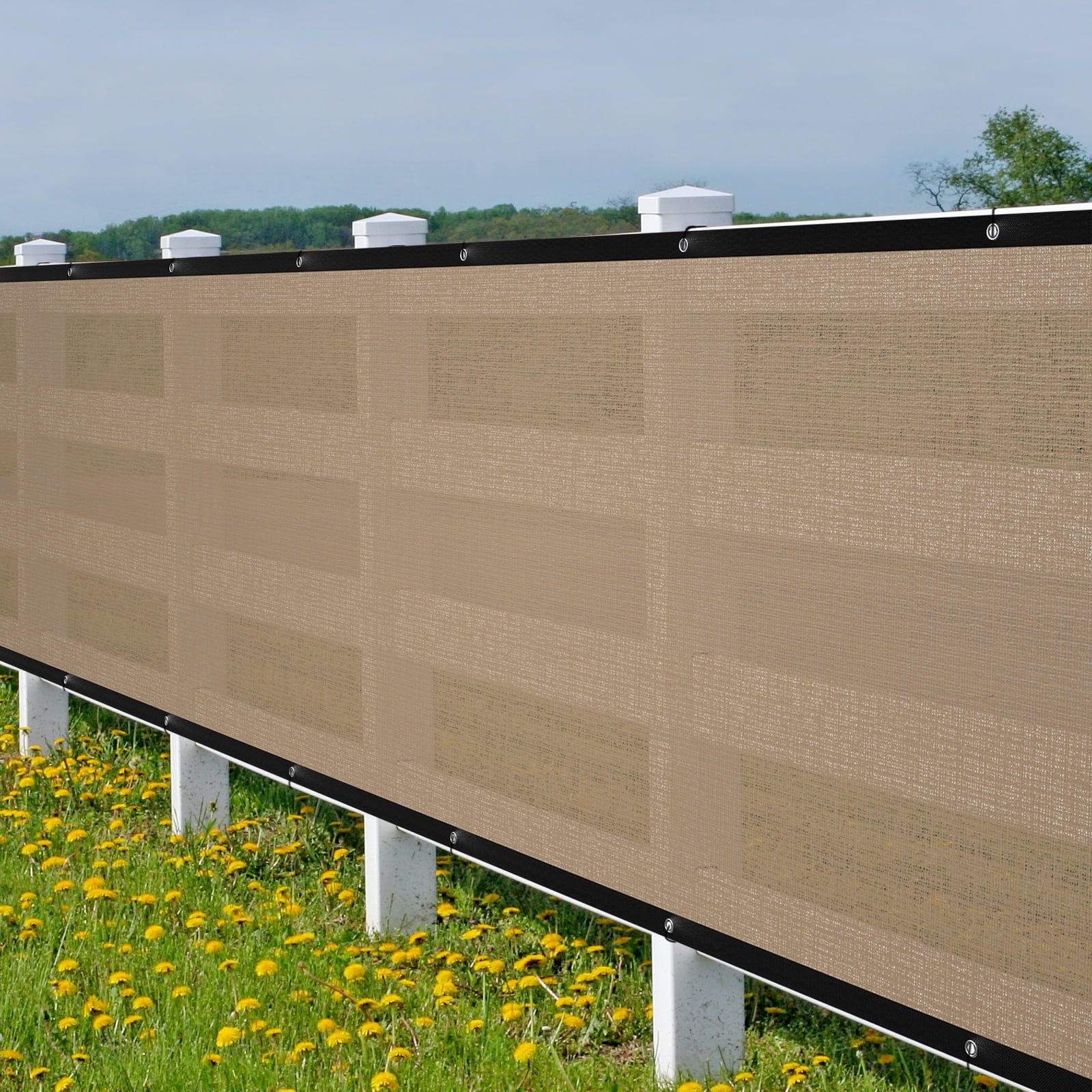 TKOOFN 6'x 50' Beige Privacy Screen, Windscreen Mesh Fabric for Outdoor ...