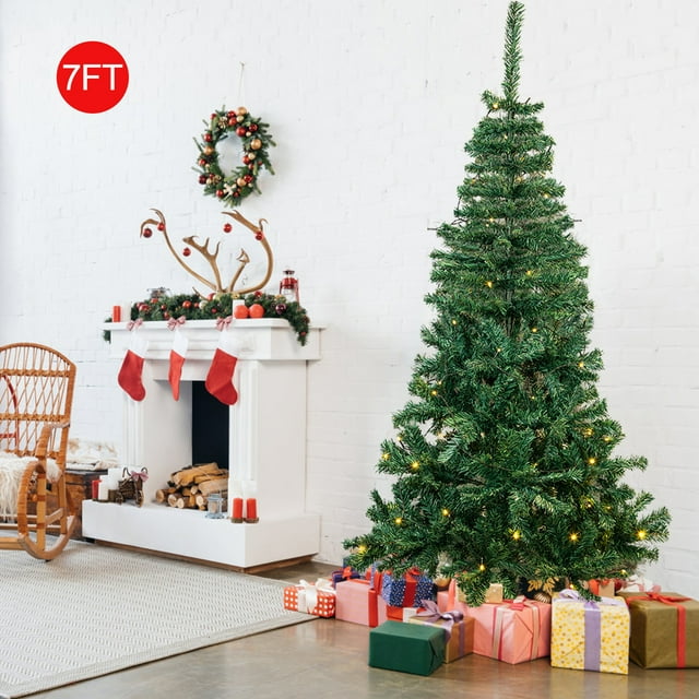 TKOOFN 7Ft Artificial PVC Christmas Tree with Lights Metal Stand Indoor ...