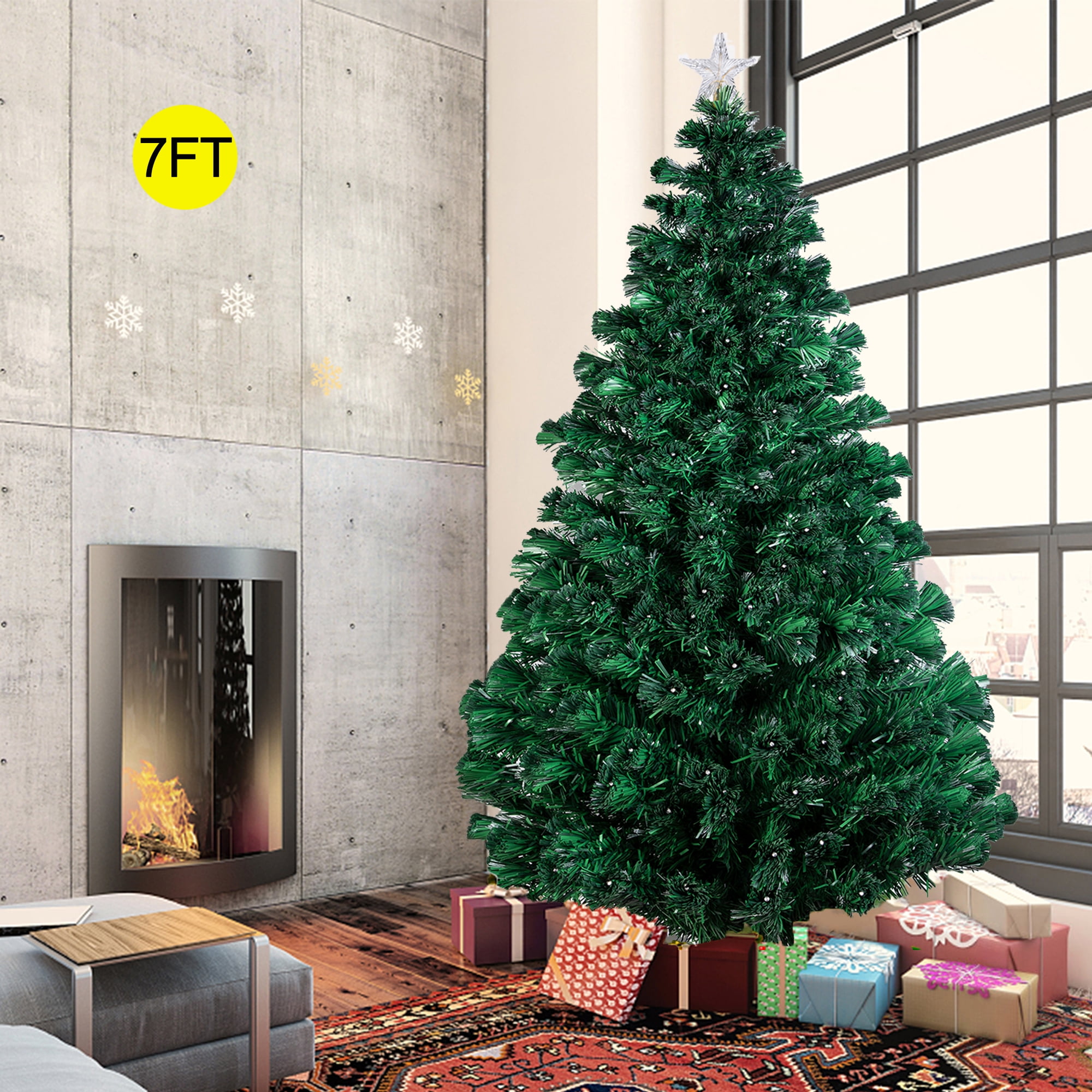 TKOOFN 7Ft Pre-Lit Fiber Optic Artificial Pine Christmas Tree ...