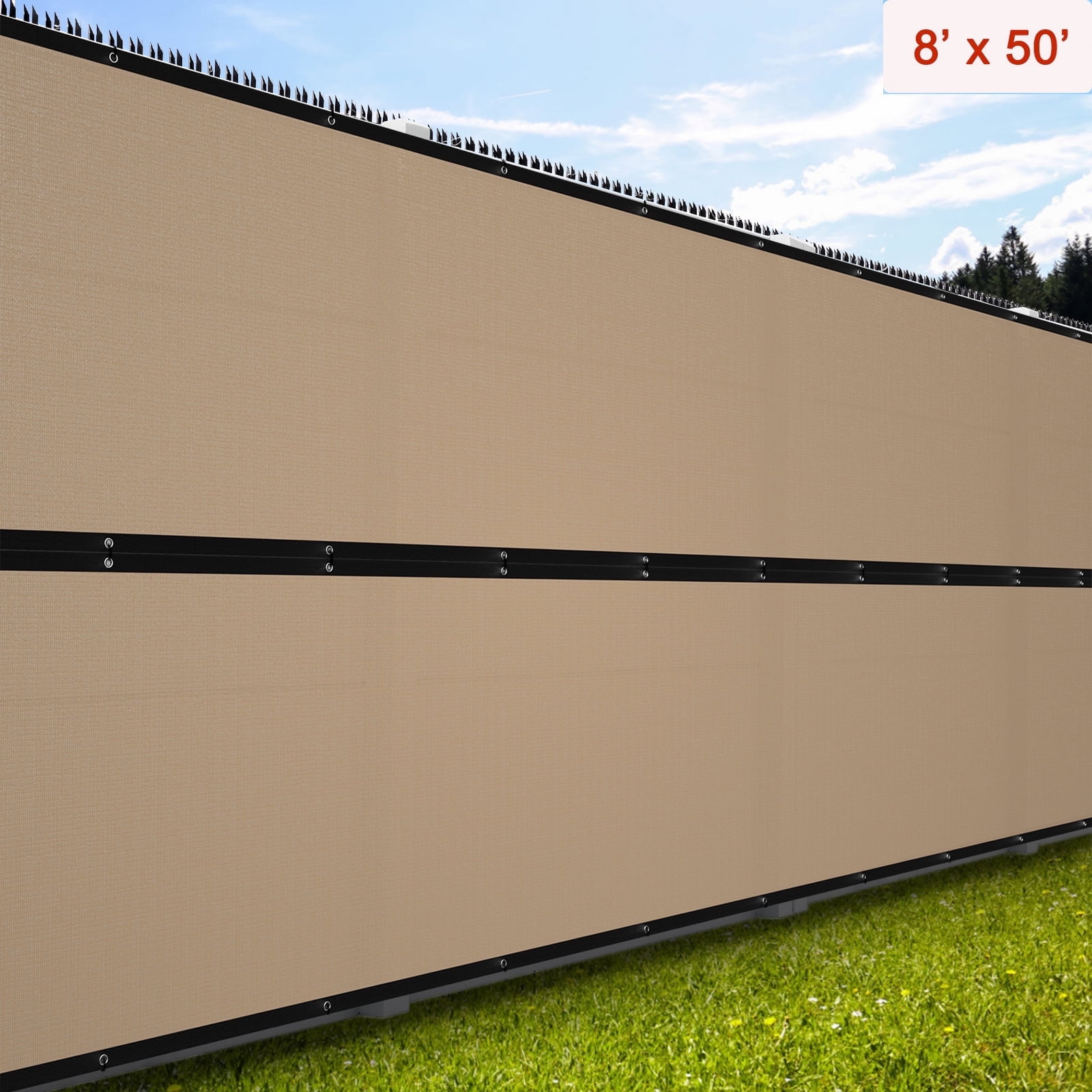 TKOOFN 8'x50' Yard Balcony Tarp, Outdoor Privacy Fence Screen Mesh ...