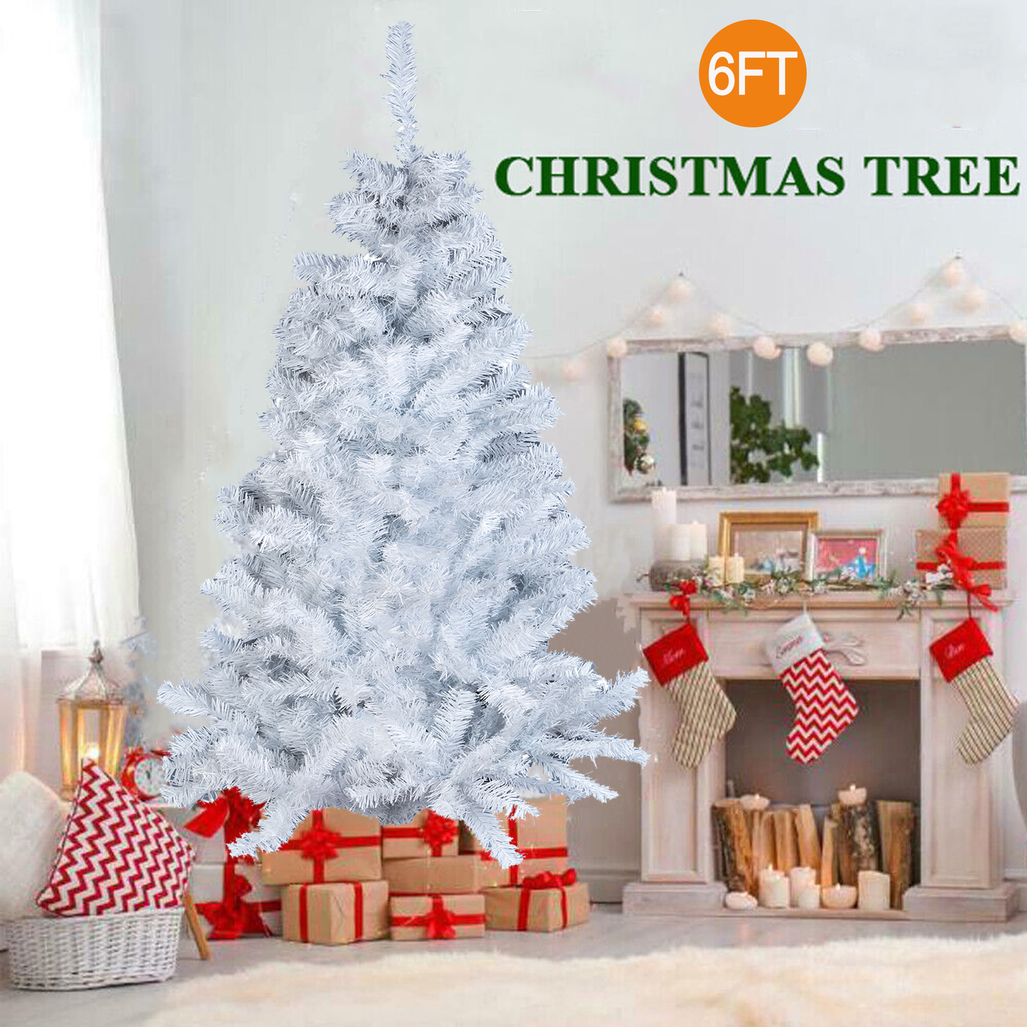 TKOOFN White Artificial Christmas Holiday Bushy Pine Tree, Includes ...