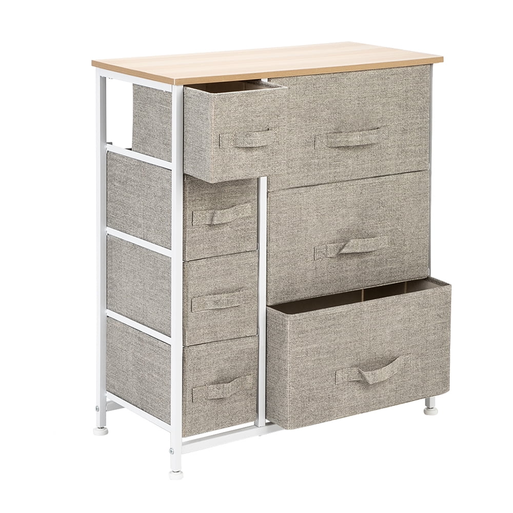 TKOOFN Wood Top 4-Tier Storage Drawer Dresser With 7 Fabric Drawers ...