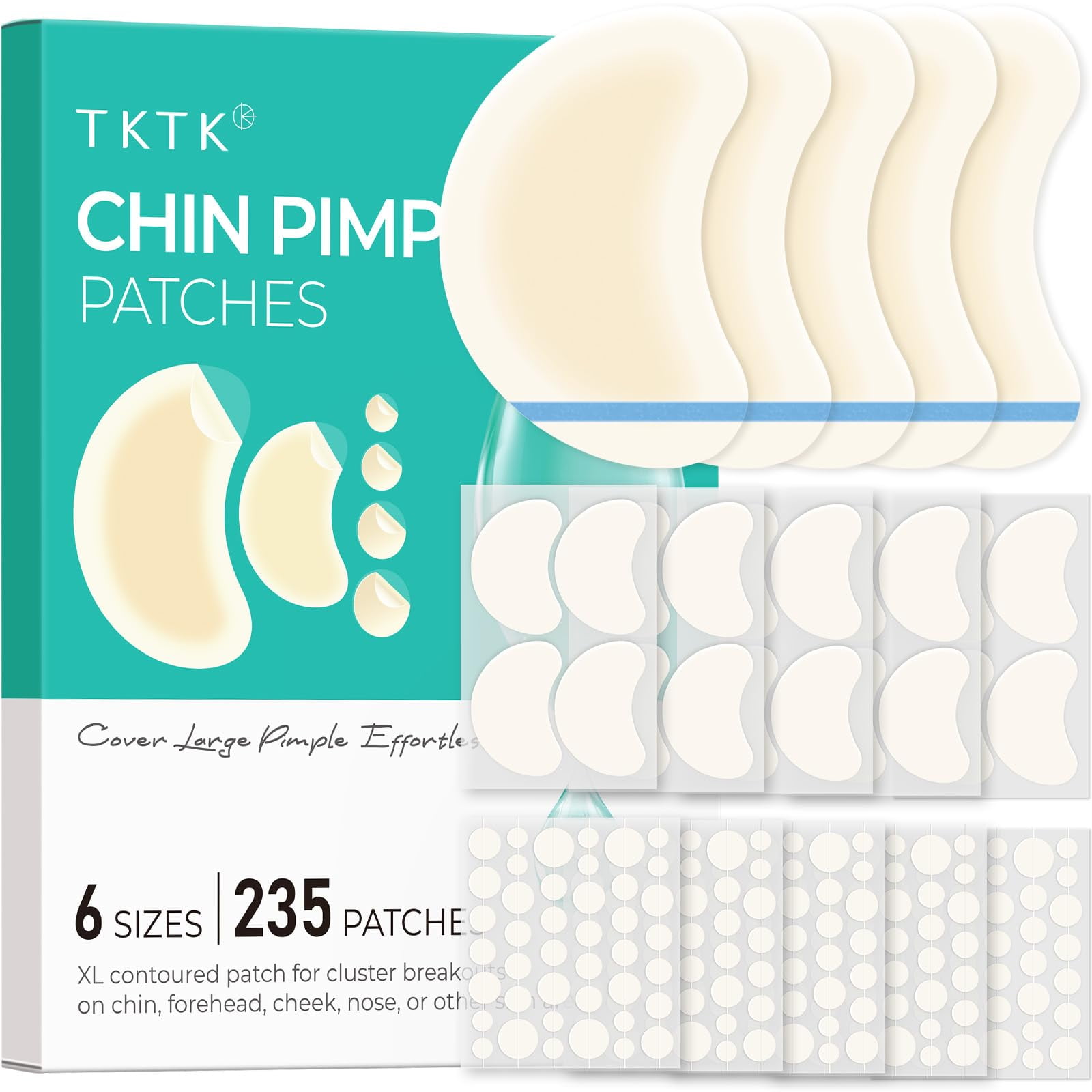 TKTK Chin Pimple Patches SSF20 (235 Count 6 Sizes), XL Contoured ...