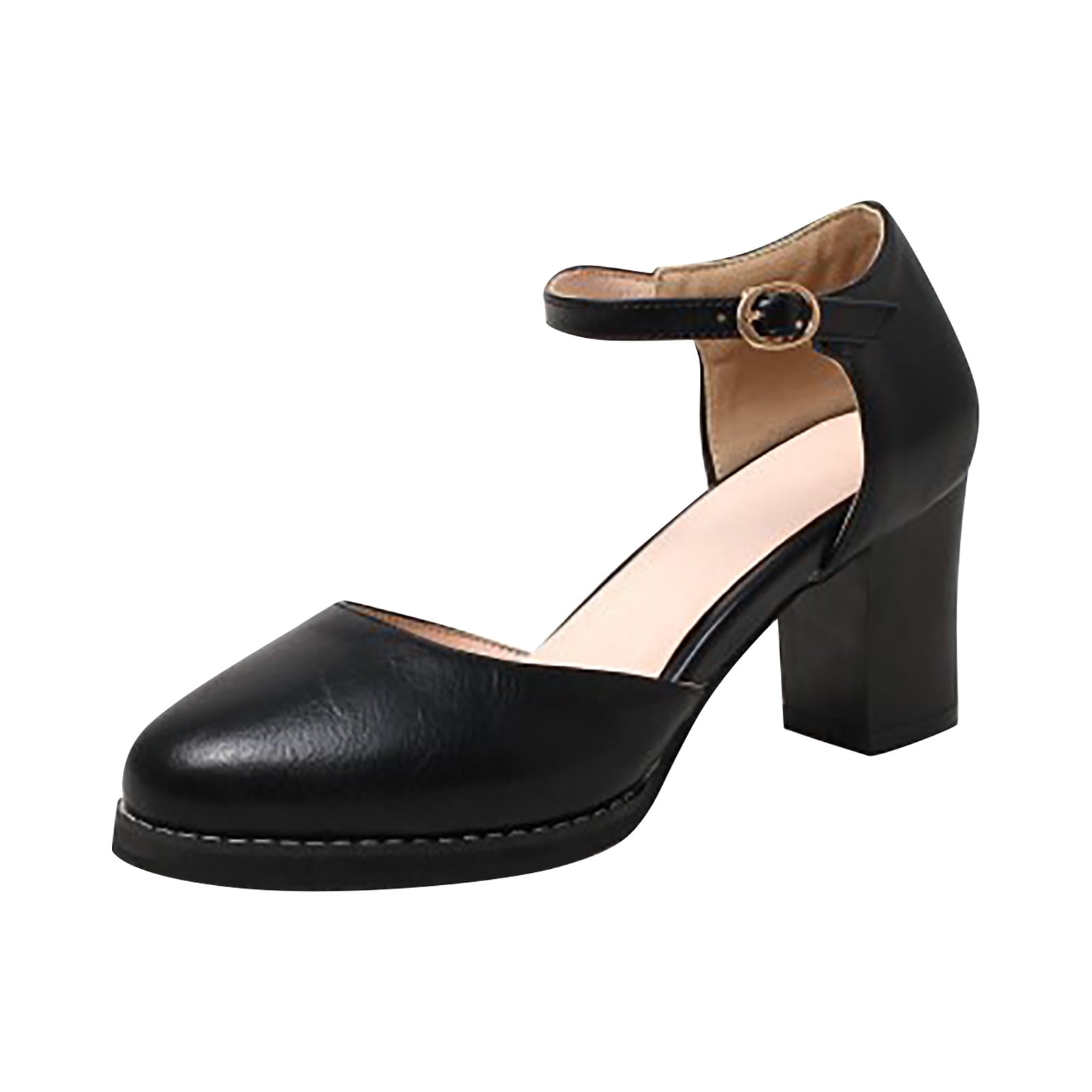 TKYCMSUAKI Closed Toe Heels for Women - Low Block Chunky Women Pumps ...