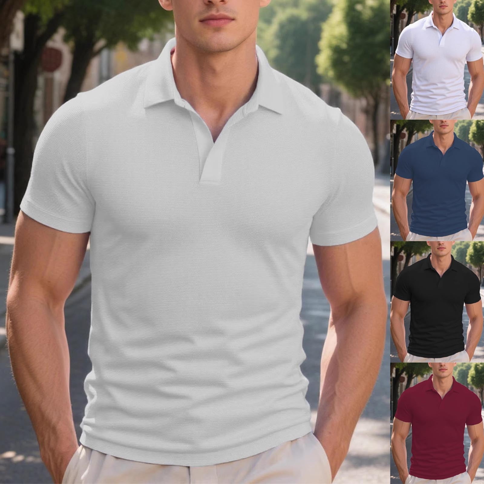 TKYCMSUAKI Mens Golf Shirts V Neck Short Sleeve Waffle T-Shirt Casual ...