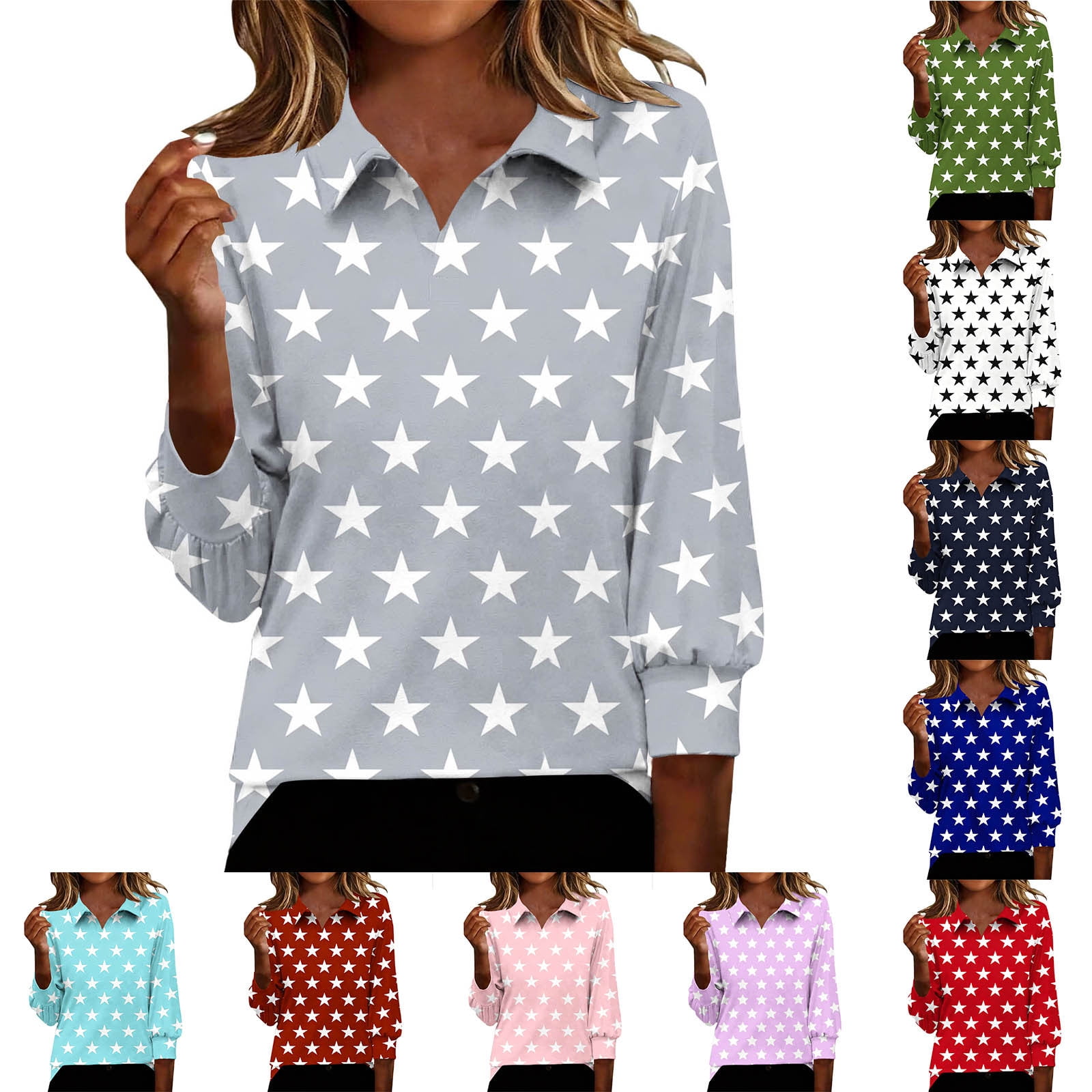 TKYCMSUAKI Summer Shirts for Women 3/4 Puff Sleeve Printed Lapel T ...
