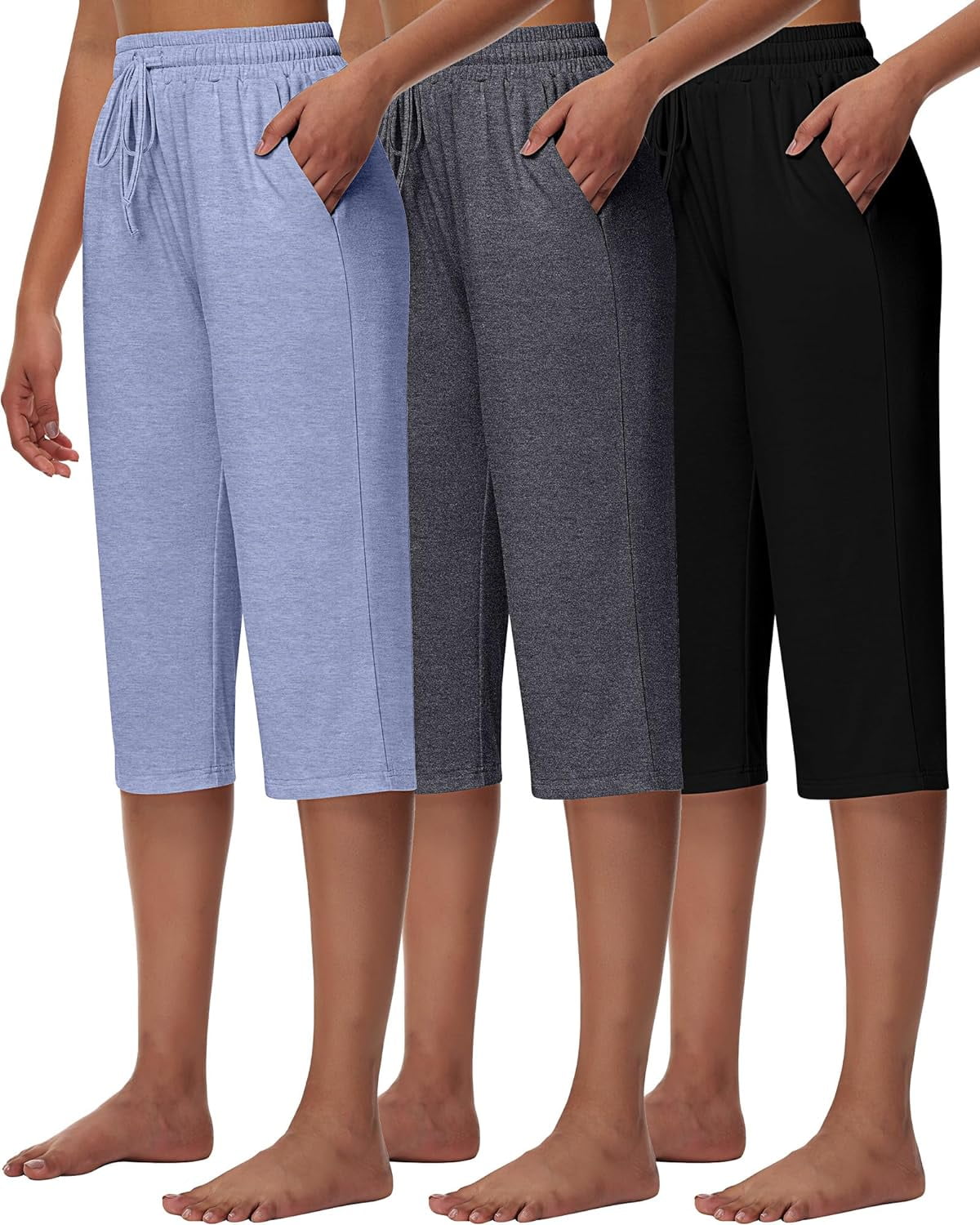 TKing Fashion 3 Pack Women's Capri Sweatpants, Cozy Lounge Drawstring ...