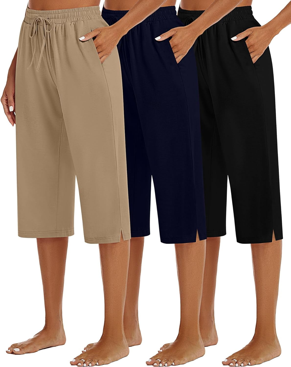 Tking Fashion 3 Pack Womens Capris Wide Leg Capri Pants Womens