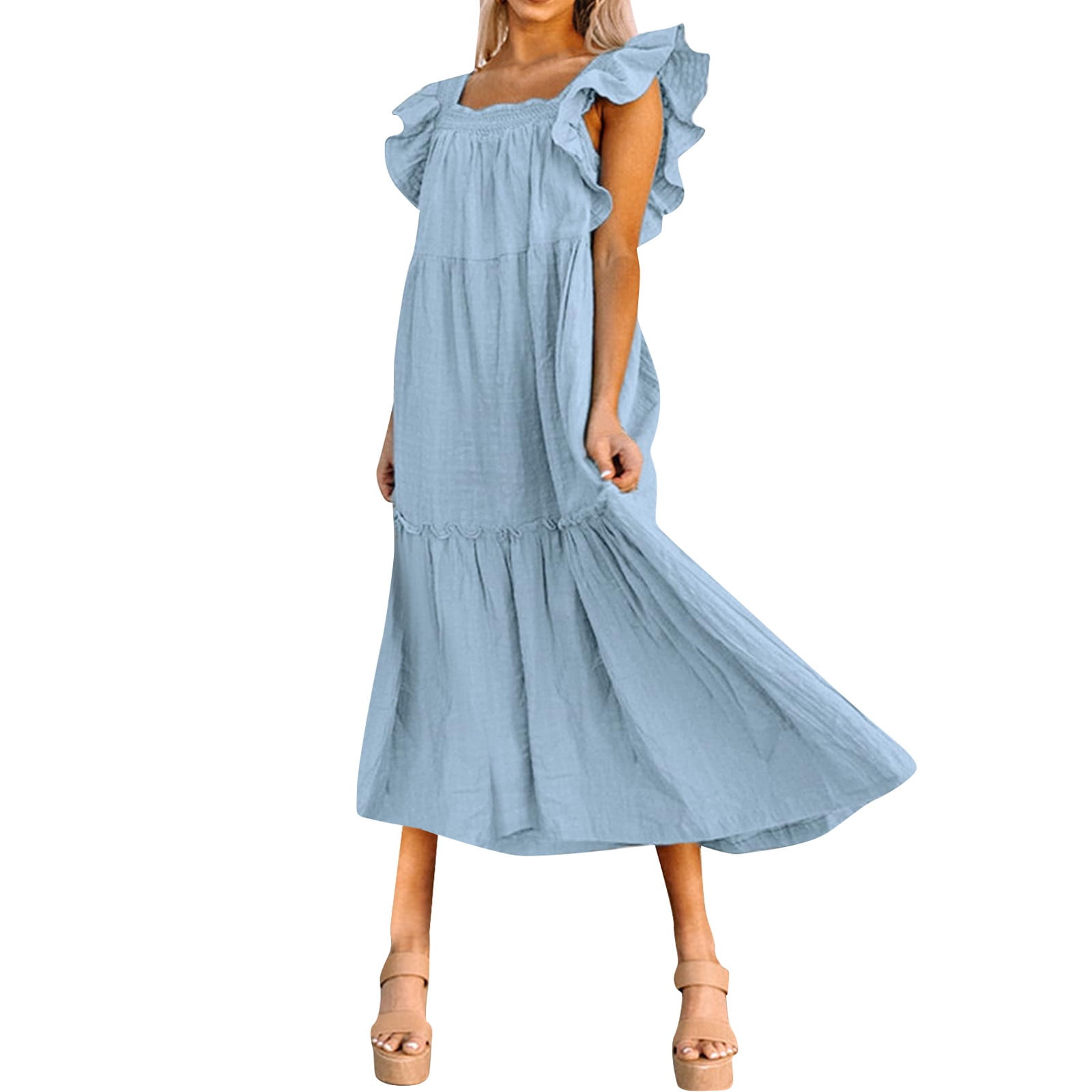 TKing Fashion Dresses for Women 2024 Casual Square Neck Ruffle Short ...