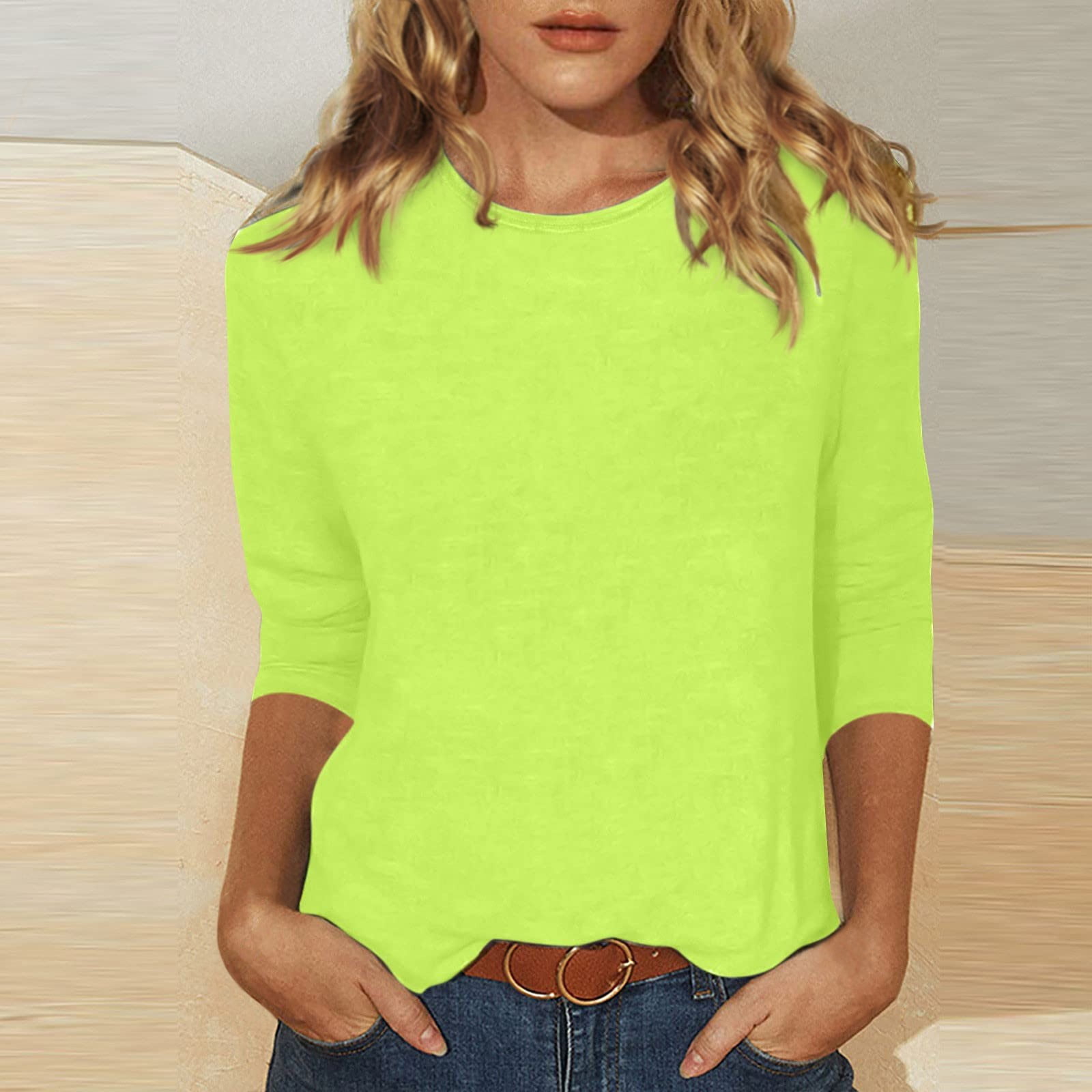 TKing Fashion Spring Tops for Women 2024 Basic 3/4 Length Sleeve Womens ...