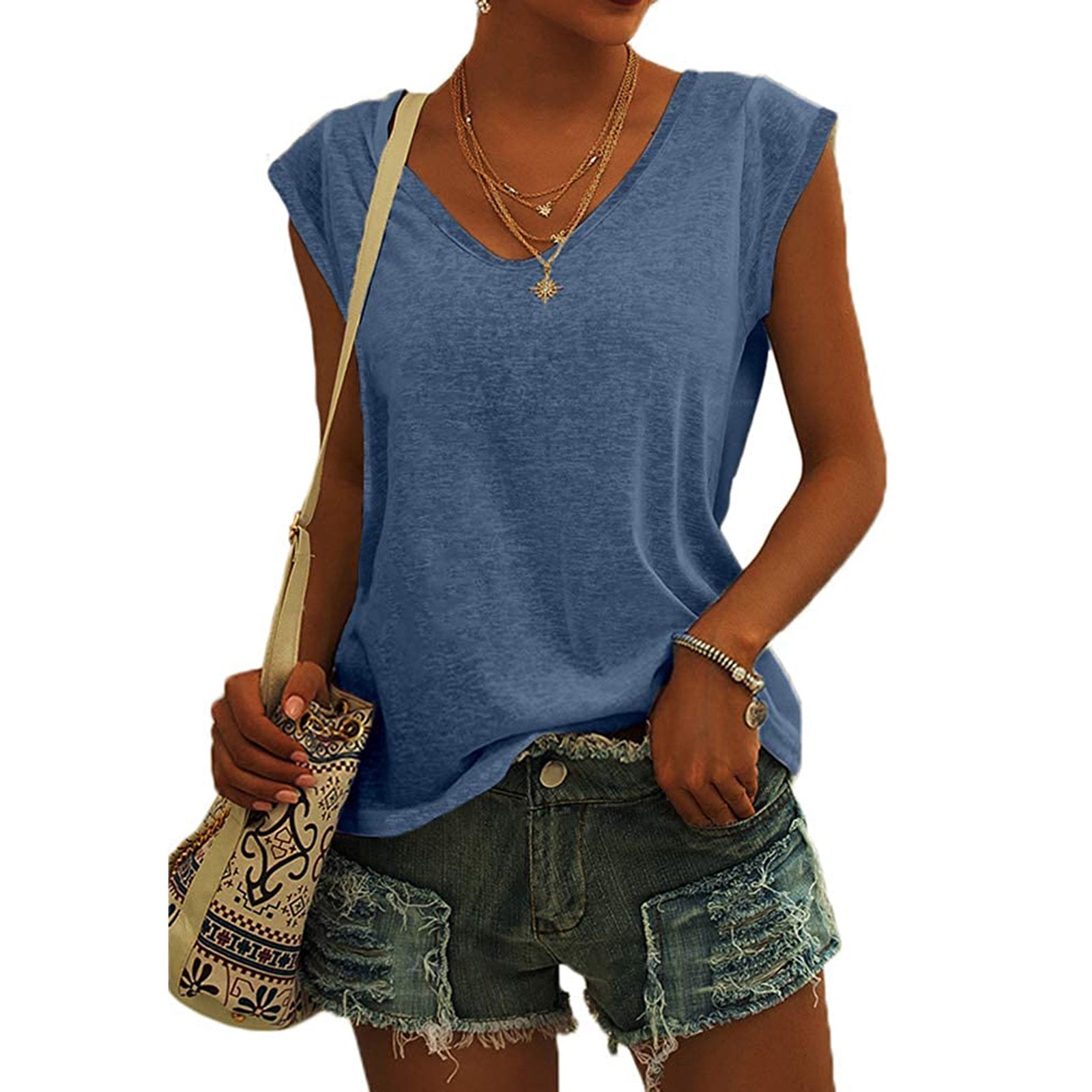 TKing Fashion Tank Top for Women Sexy Sleeveless Shirts V Neck Crop ...