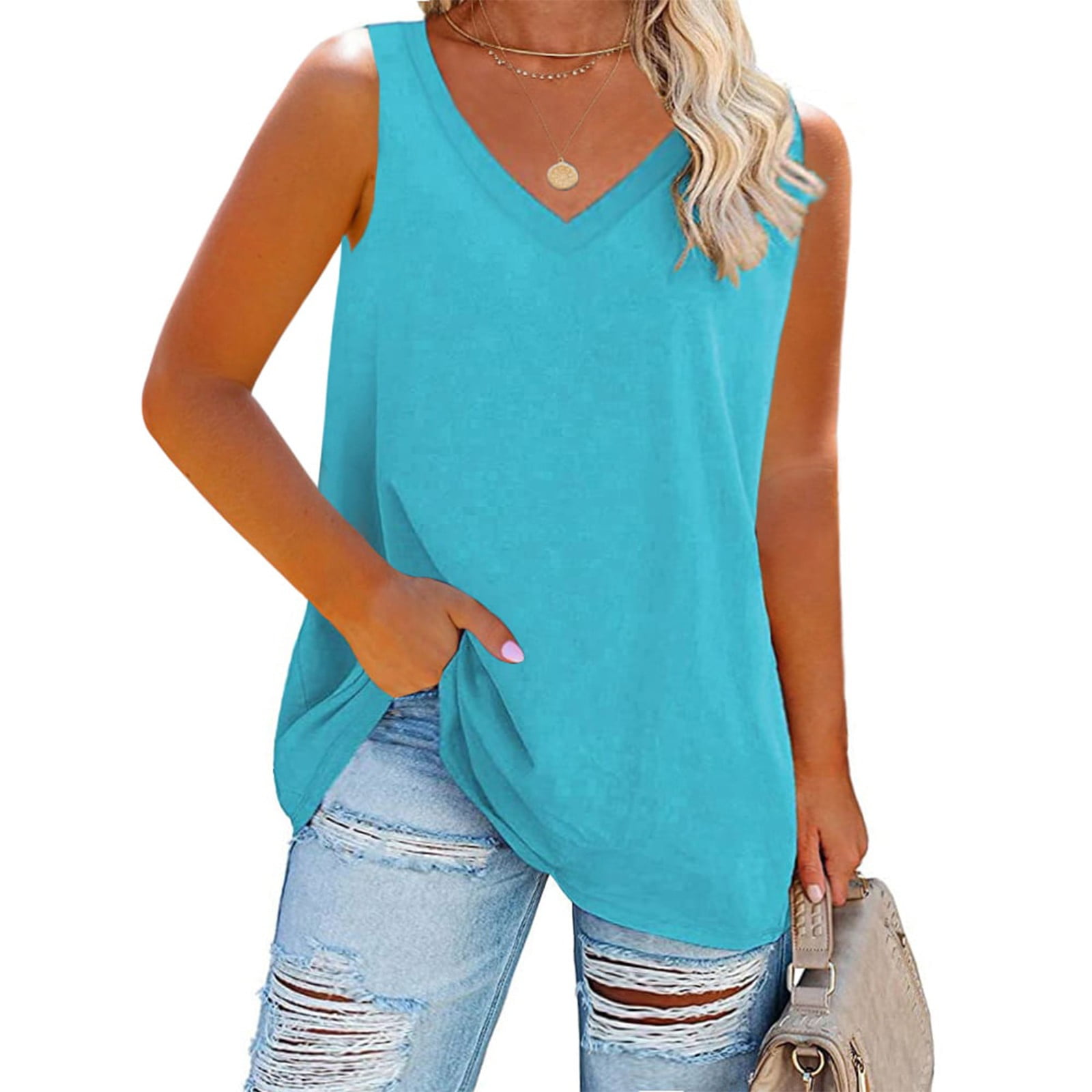 TKing Fashion Womens Sleeveless Blouses Casual Loose Fit Summer Tank ...