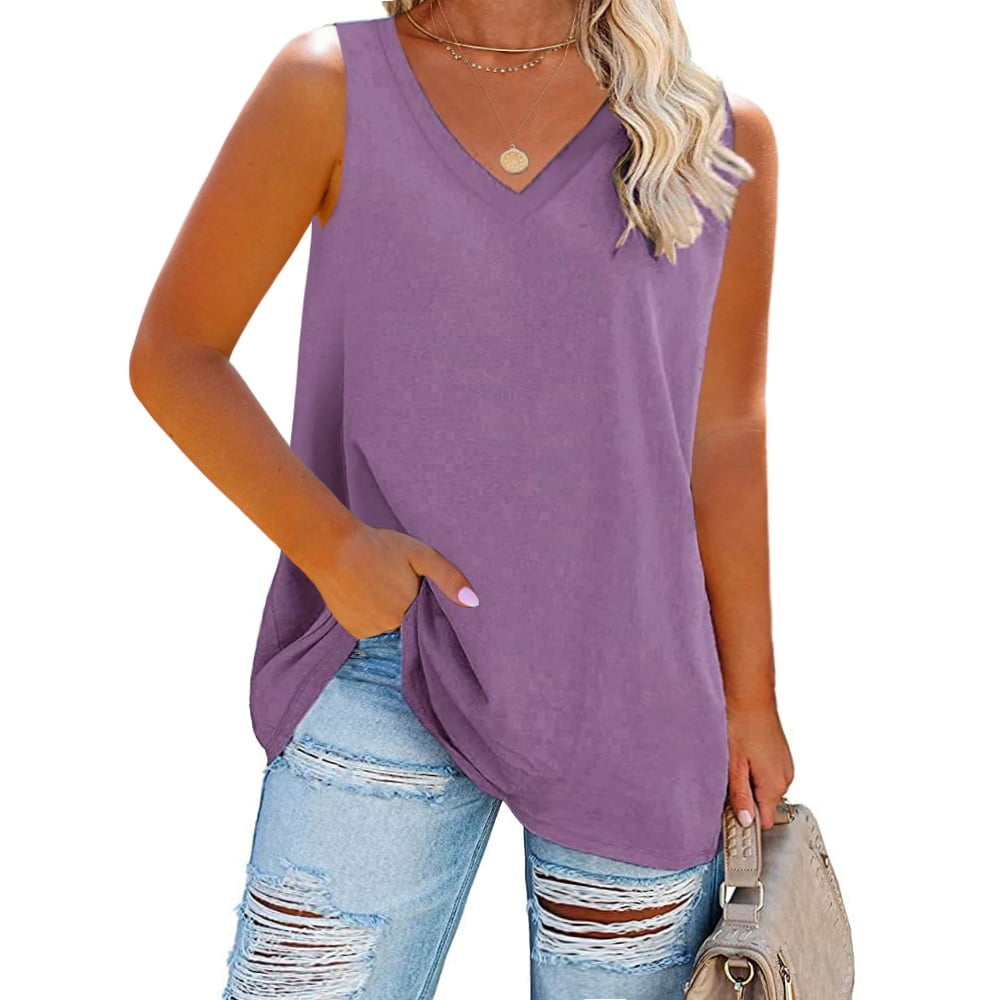 TKing Fashion Womens Sleeveless Blouses Casual Loose Fit Summer Tank ...
