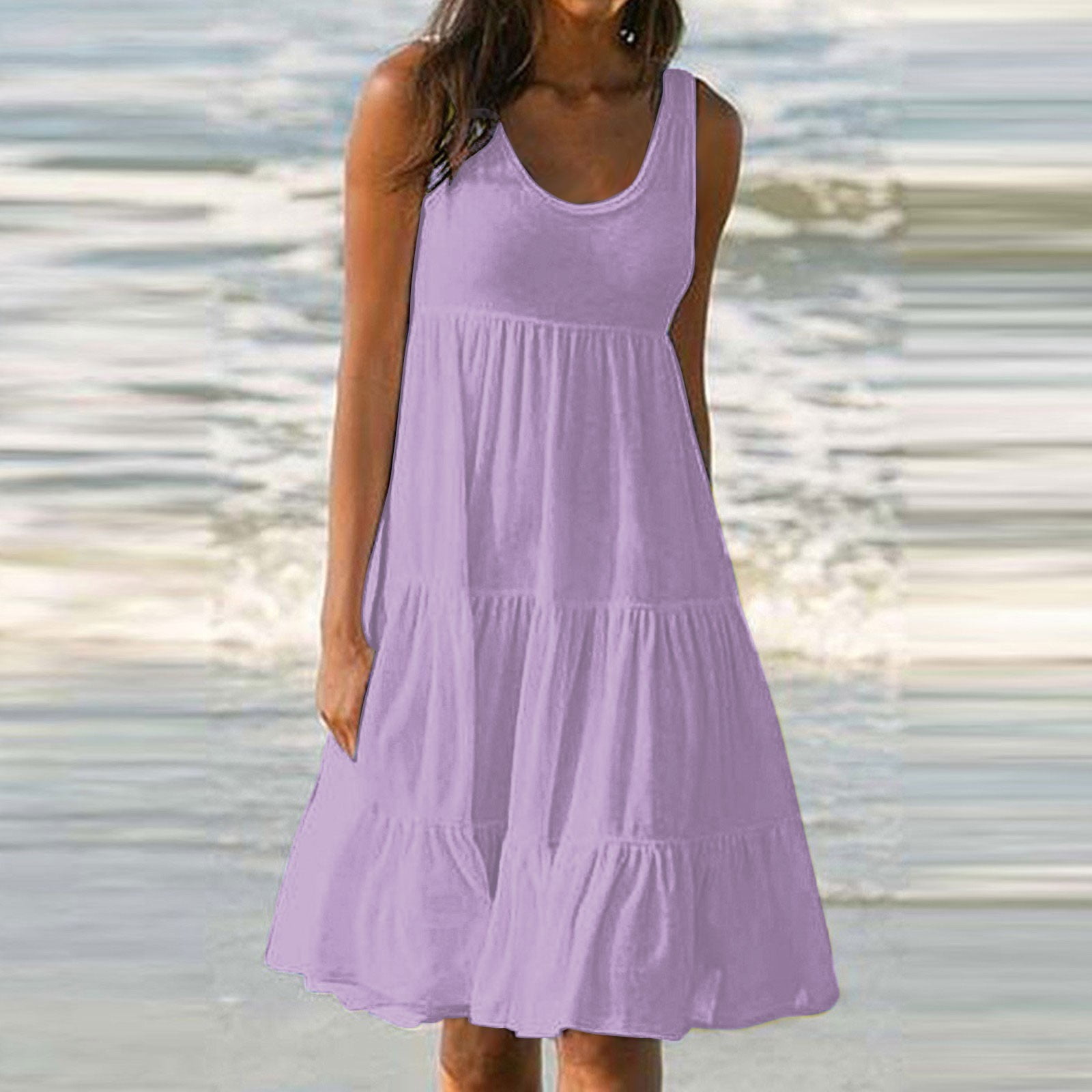 TKing Fashion Womens Summer Dresses 2024 Sleeveless Crewneck Smocked ...