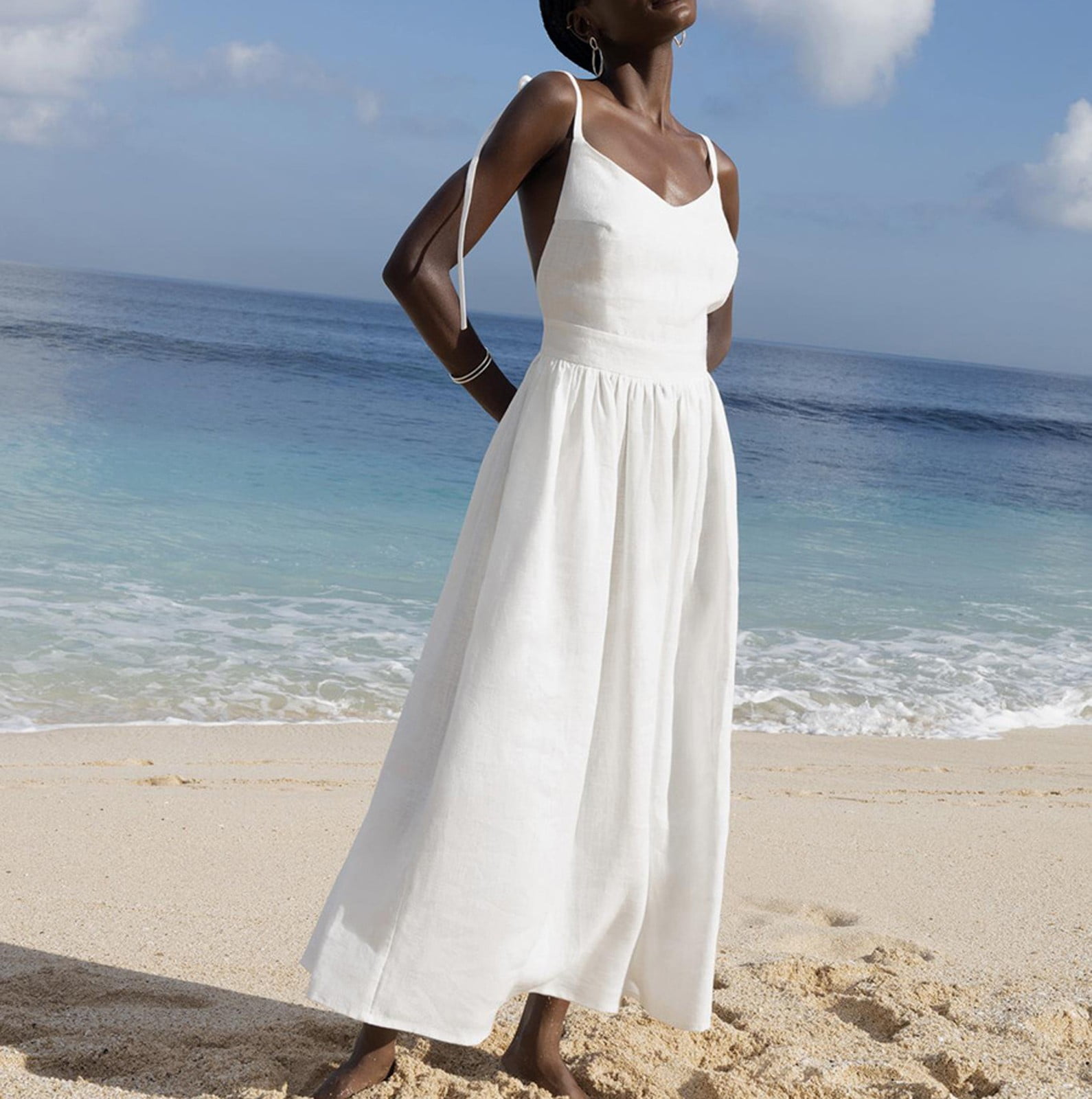 TKing Fashion Womens Summer Dresses 2024 Sleeveless V Neck Solid Flowy ...