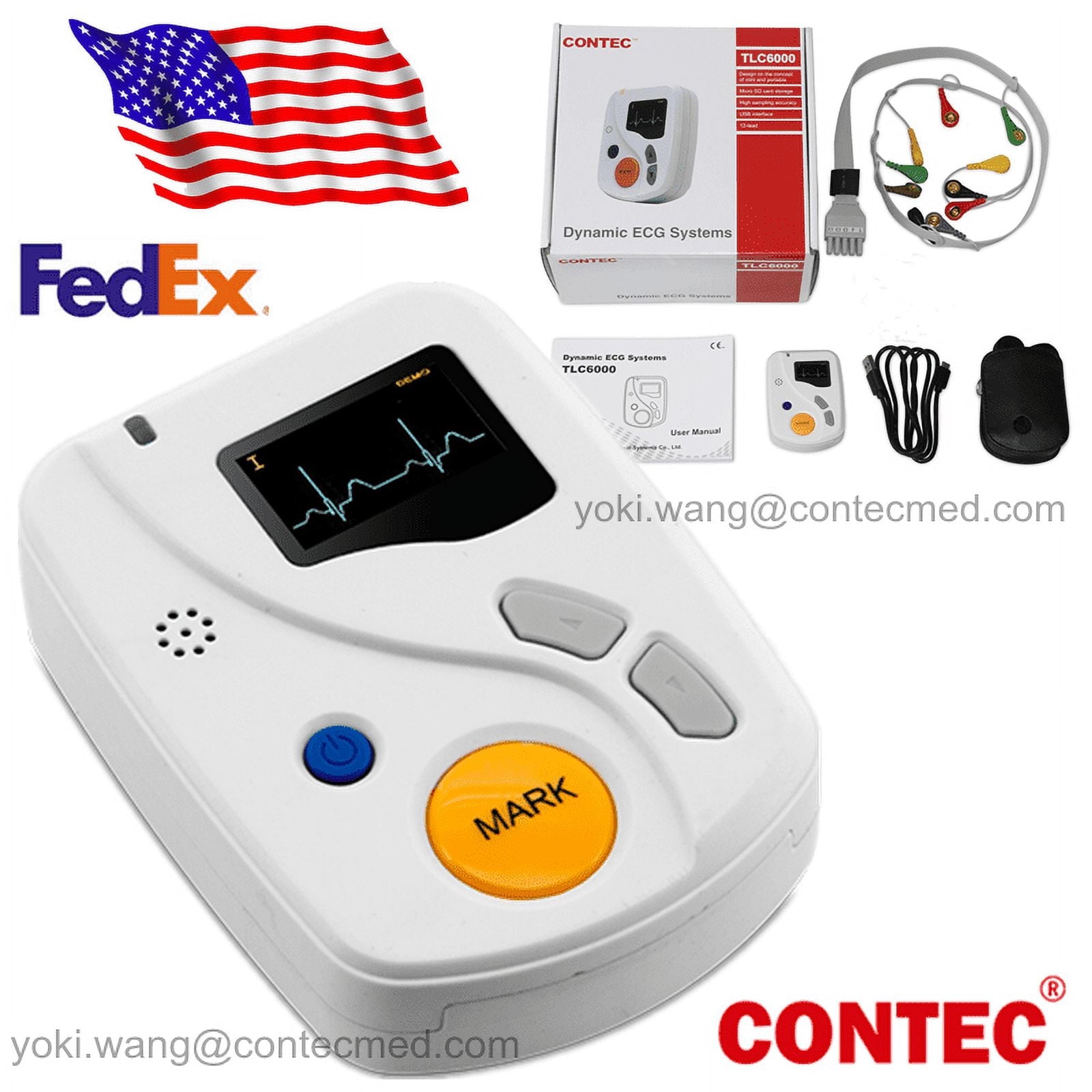 Contec TLC6000 Portable Home EKG Device, 48hours 12 Lead Dynamic ECG ...