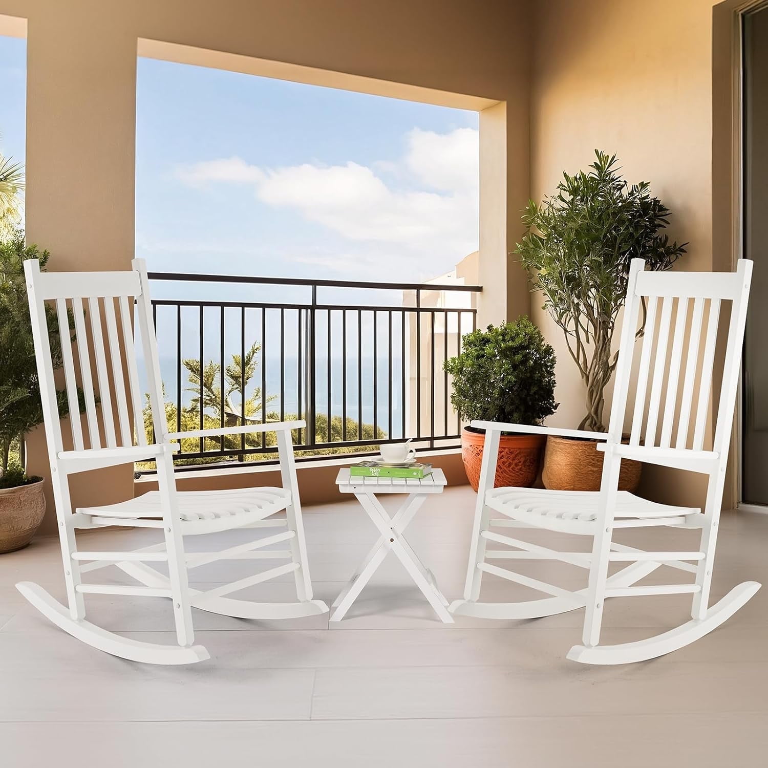 TLGREEN 3-Piece Outdoor Rocking Chair Set with 2 Chairs & Side Table ...