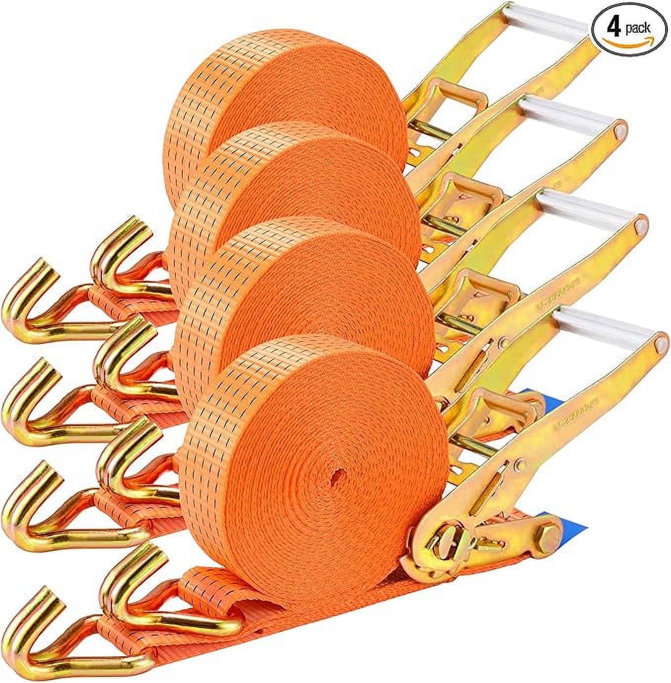 TLGREEN 4 Pack 2 in x 27 FT Double J Hook Ratchet Straps (11,000 lbs Break Strength), Heavy Duty ...
