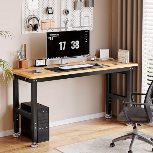 TLGREEN 48" Adjustable Work with Power Outlet, Rubber Wood Top Work ...